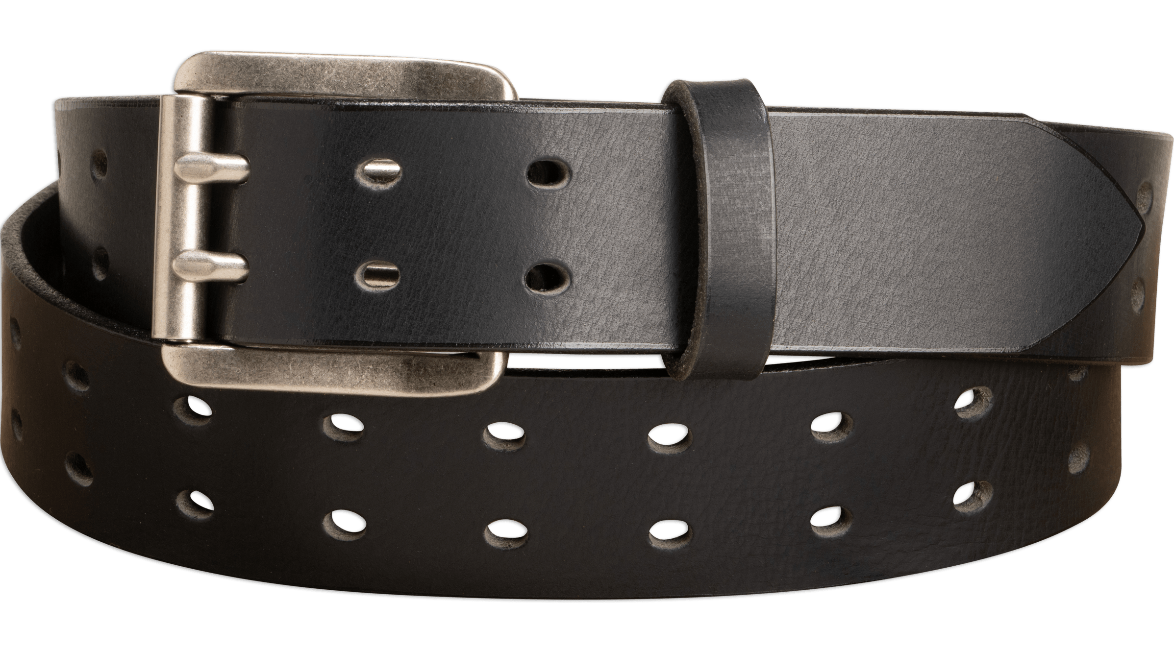 Black Leather Belt With Nickel Roller | Non-Stitched Double Prong ...