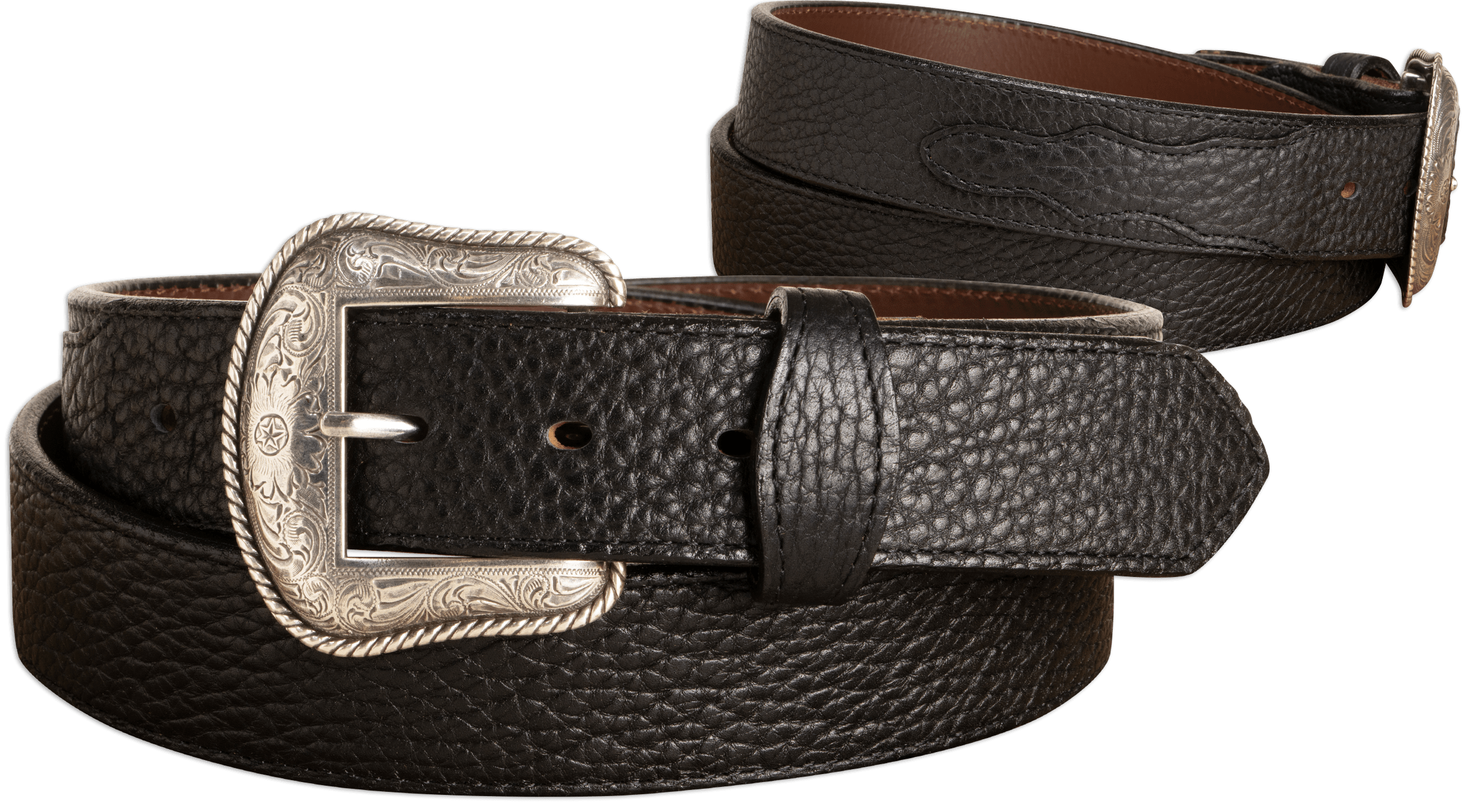 Black Shrunken Bison Western Belt with Scalloped Tabs - Unique Rugged ...