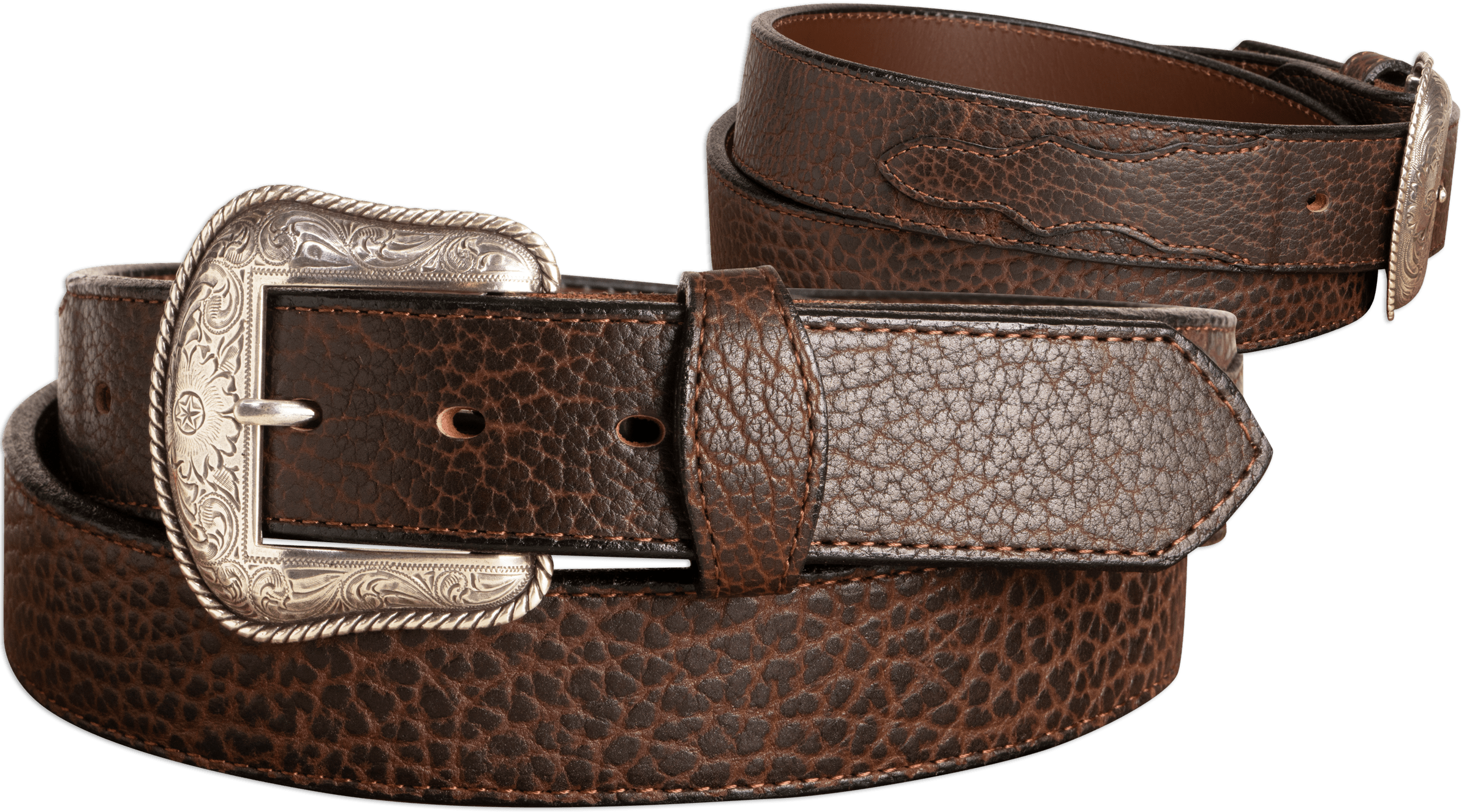 Brown Shrunken Bison Western Belt with Scalloped Tabs - Unique & Rugged ...