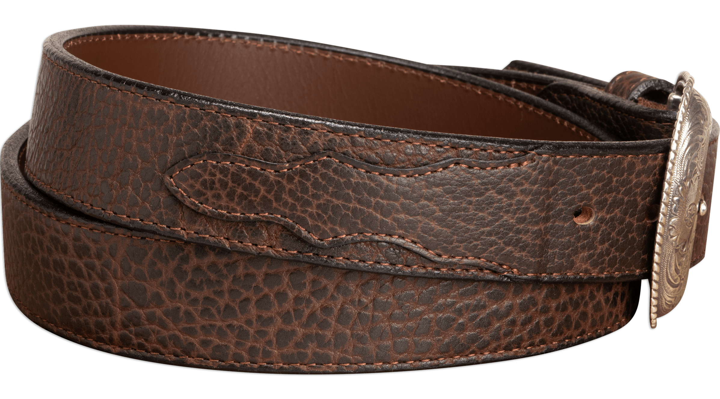 Brown Shrunken Bison Western Belt with Scalloped Tabs - Unique & Rugged