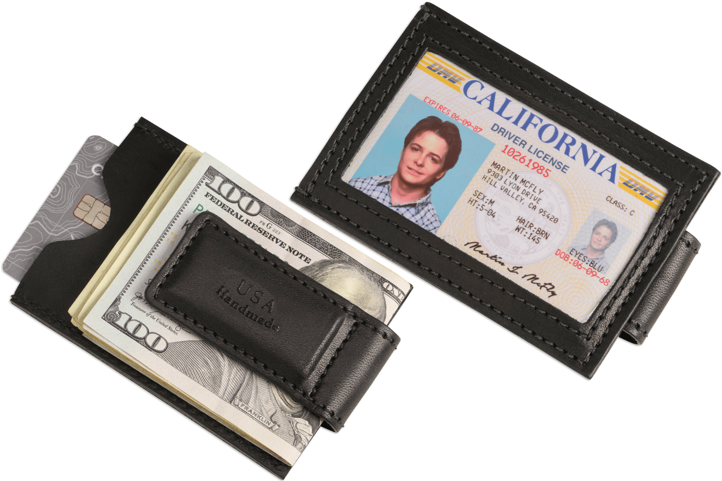 Premium Black Slim Profile ID Wallet Money Clip- Handcrafted in USA
