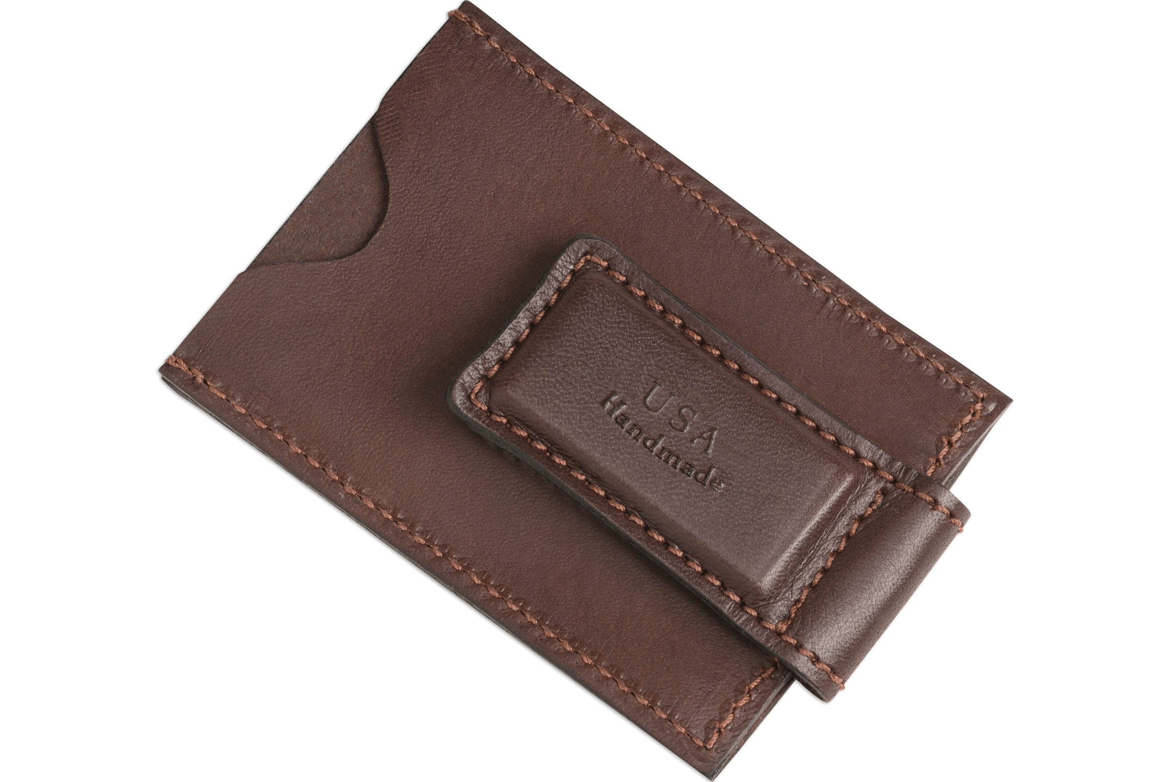 Premium Brown Leather ID Wallet With Money Clip- Handcrafted in USA ...