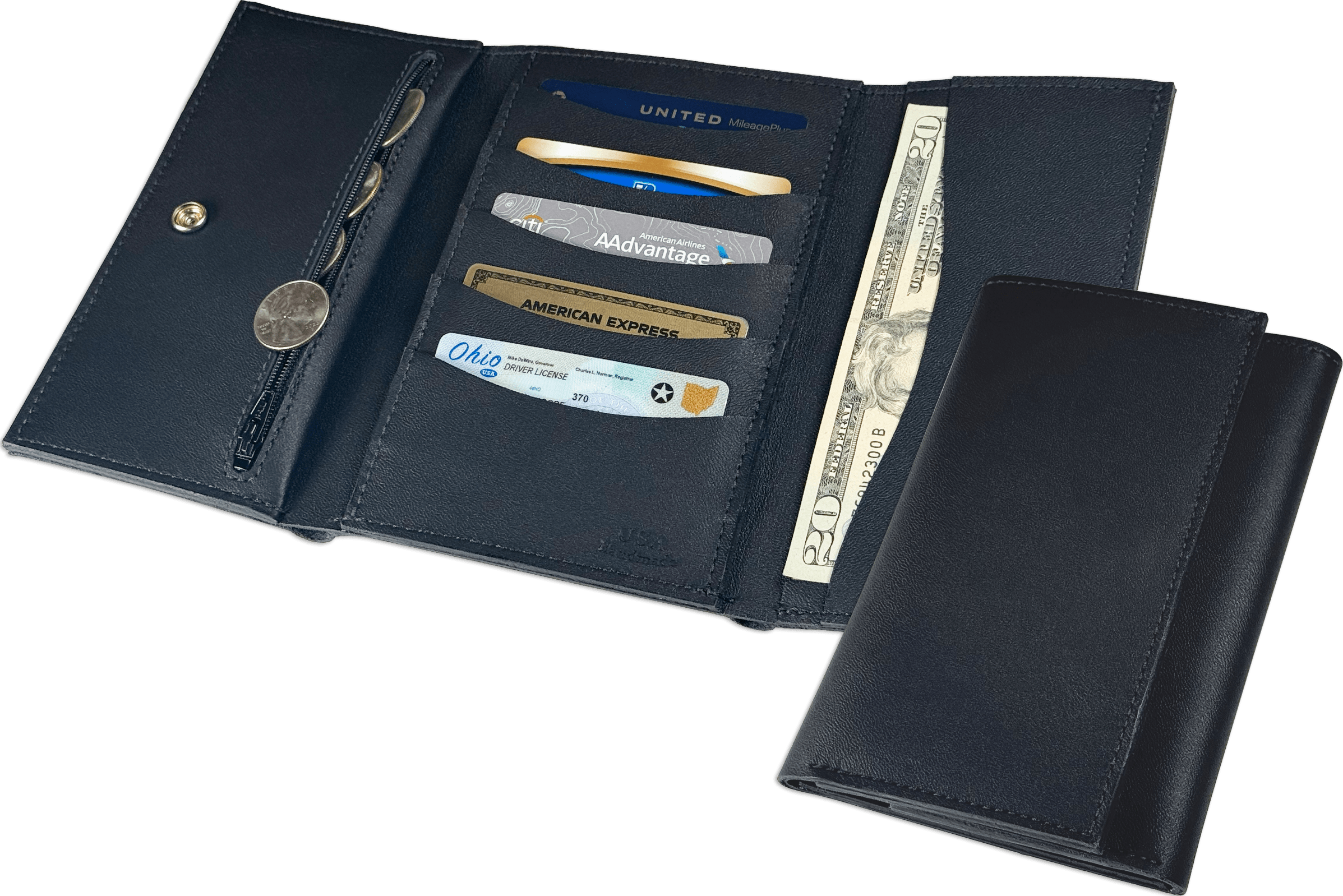 MEGA Sized Trifold Wallets With Zipper And Snap Closure