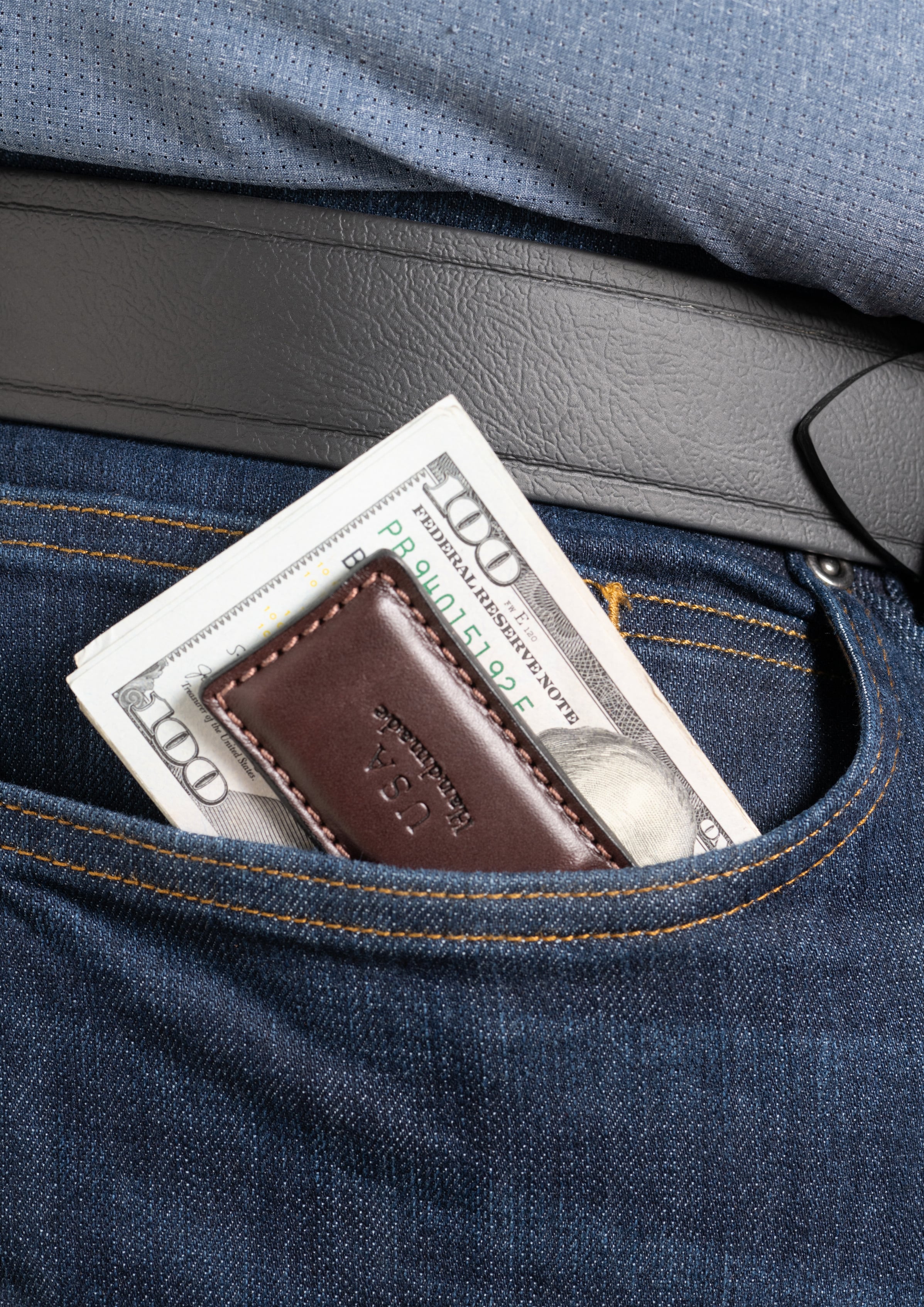 Premium Brown Leather Magnetic Money Clip - Handcrafted in USA