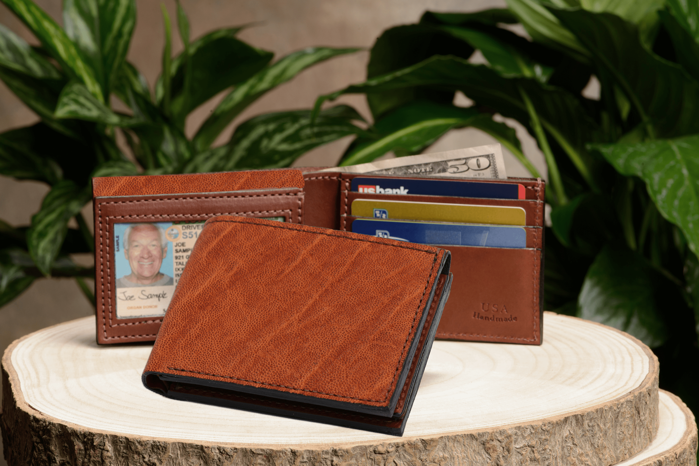 Caramel Brown Elephant Luxury Designer Exotic Bifold Wallet With Flip