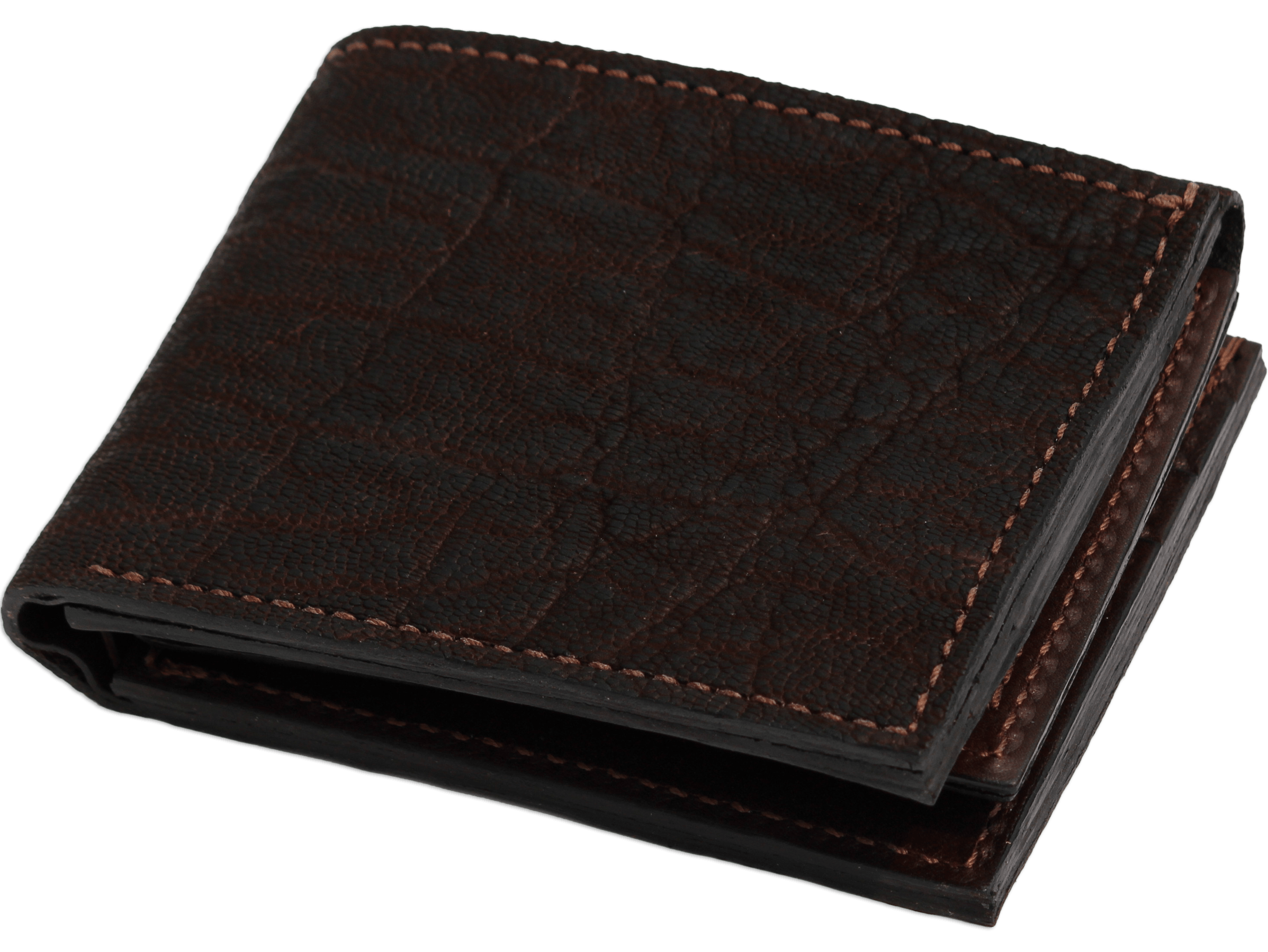 Dark Brown Elephant Luxury Designer Exotic Bifold Wallet With Flip Up
