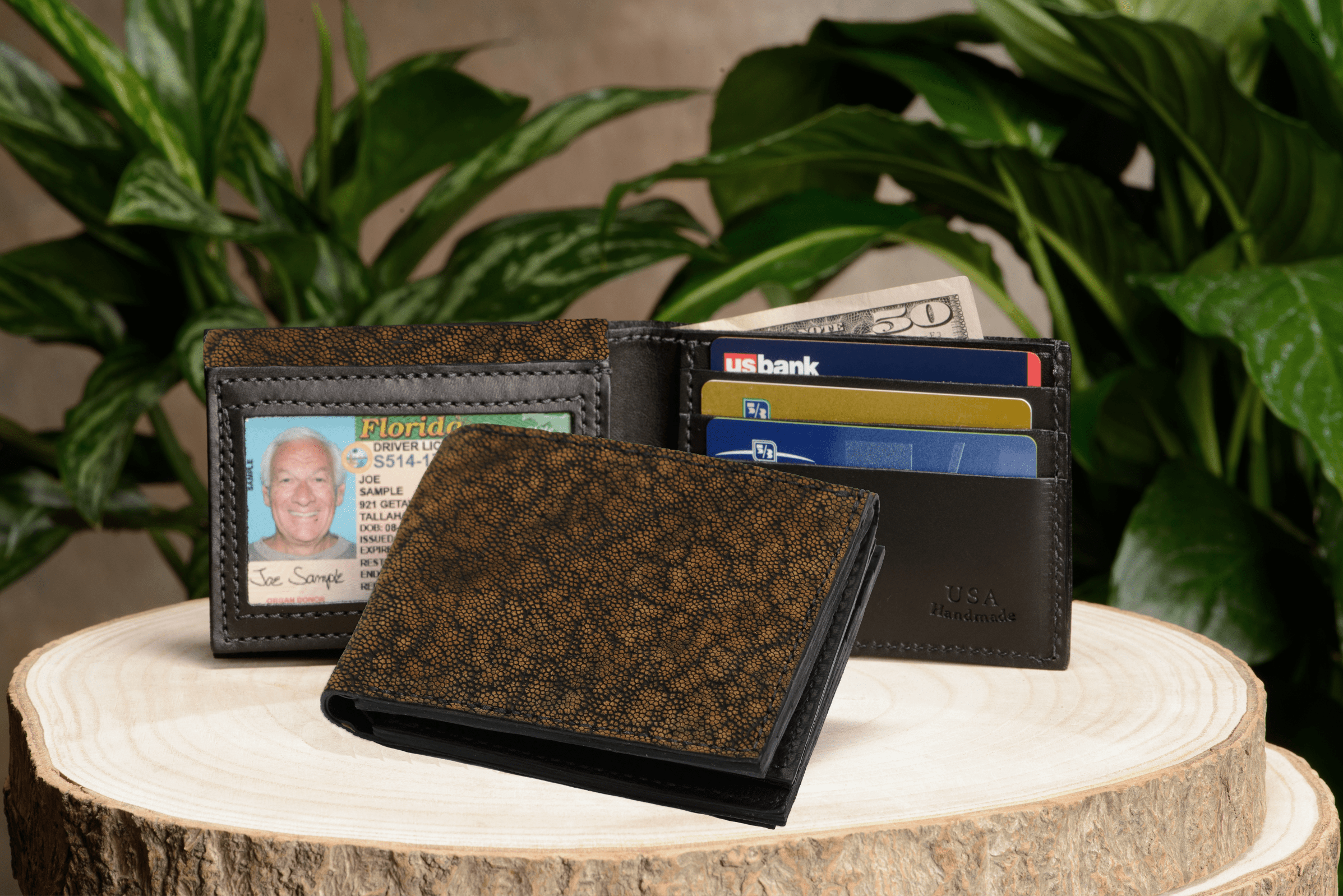 Tree Bark Elephant Luxury Designer Exotic Bifold Wallet With Flip Up I