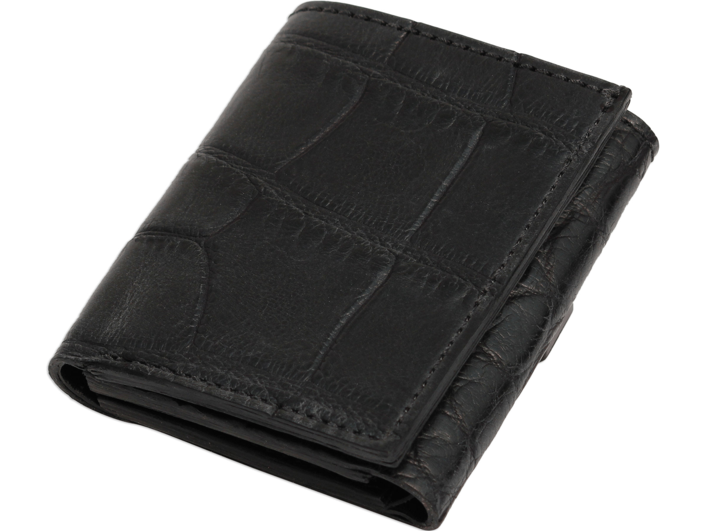 Black Alligator Luxury Designer Exotic Trifold Wallet With ID Window