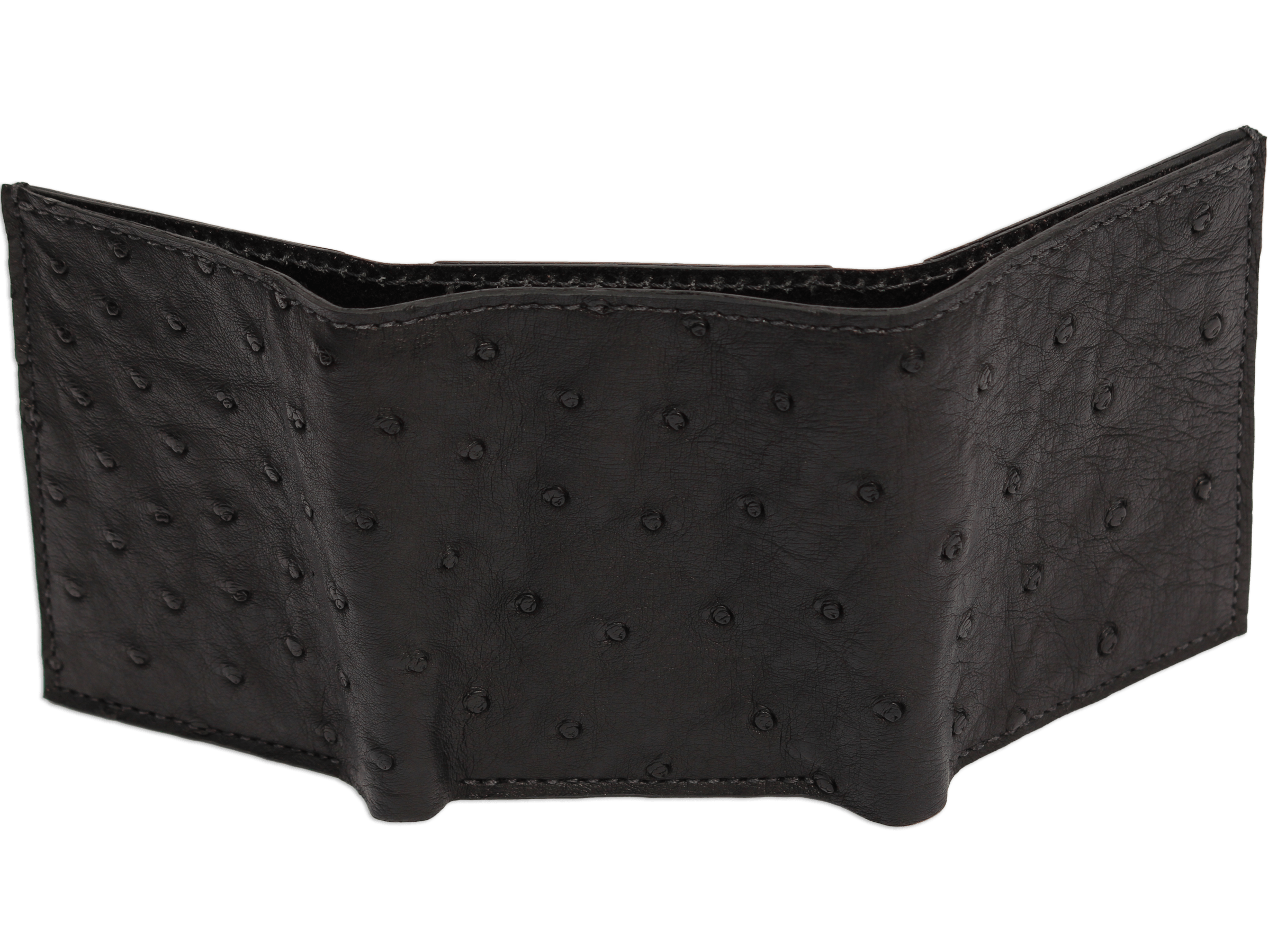 Black Ostrich Full Quill Luxury Designer Exotic Trifold Wallet With ID