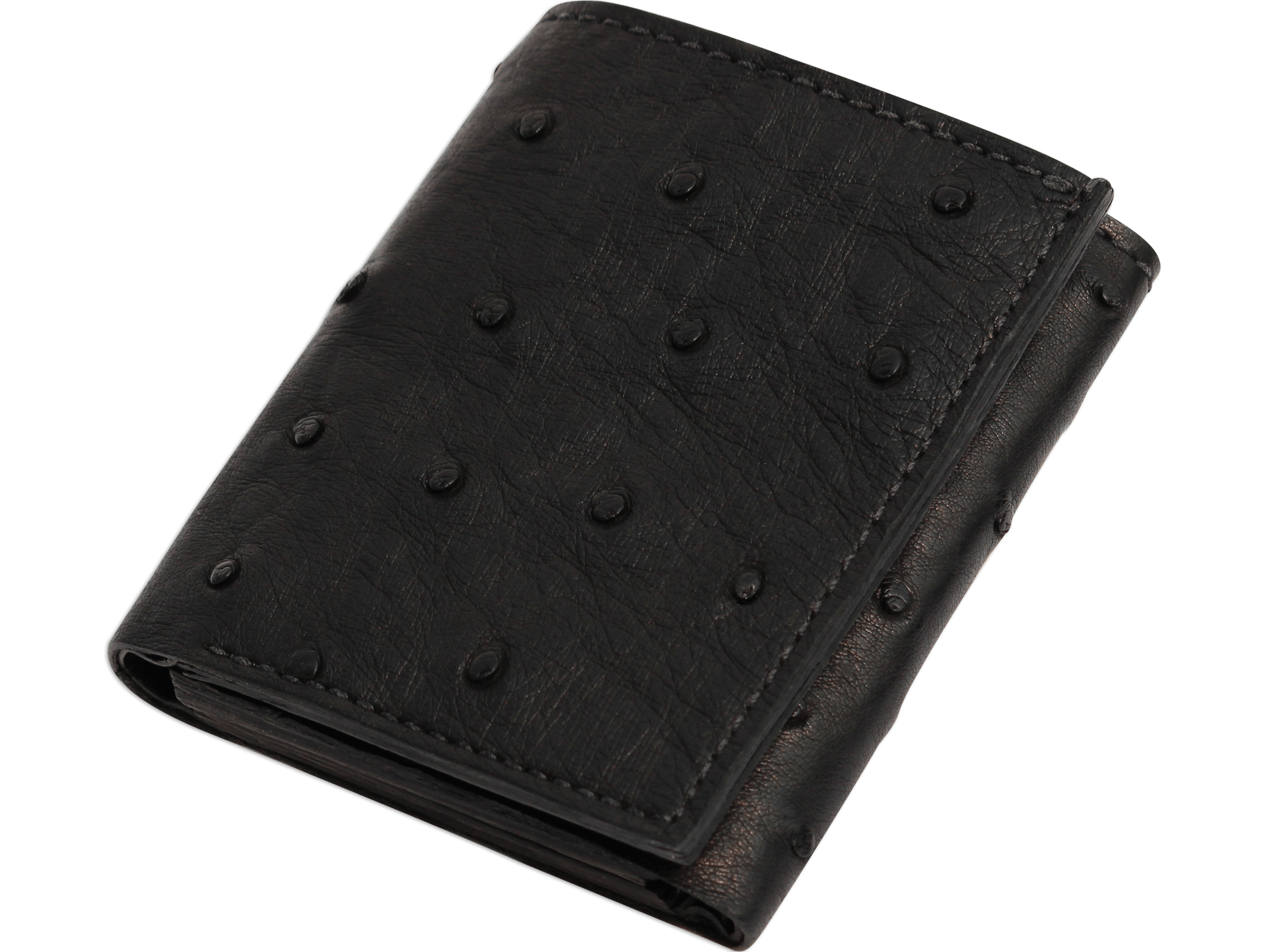 Black Ostrich Full Quill Luxury Designer Exotic Trifold Wallet With ID