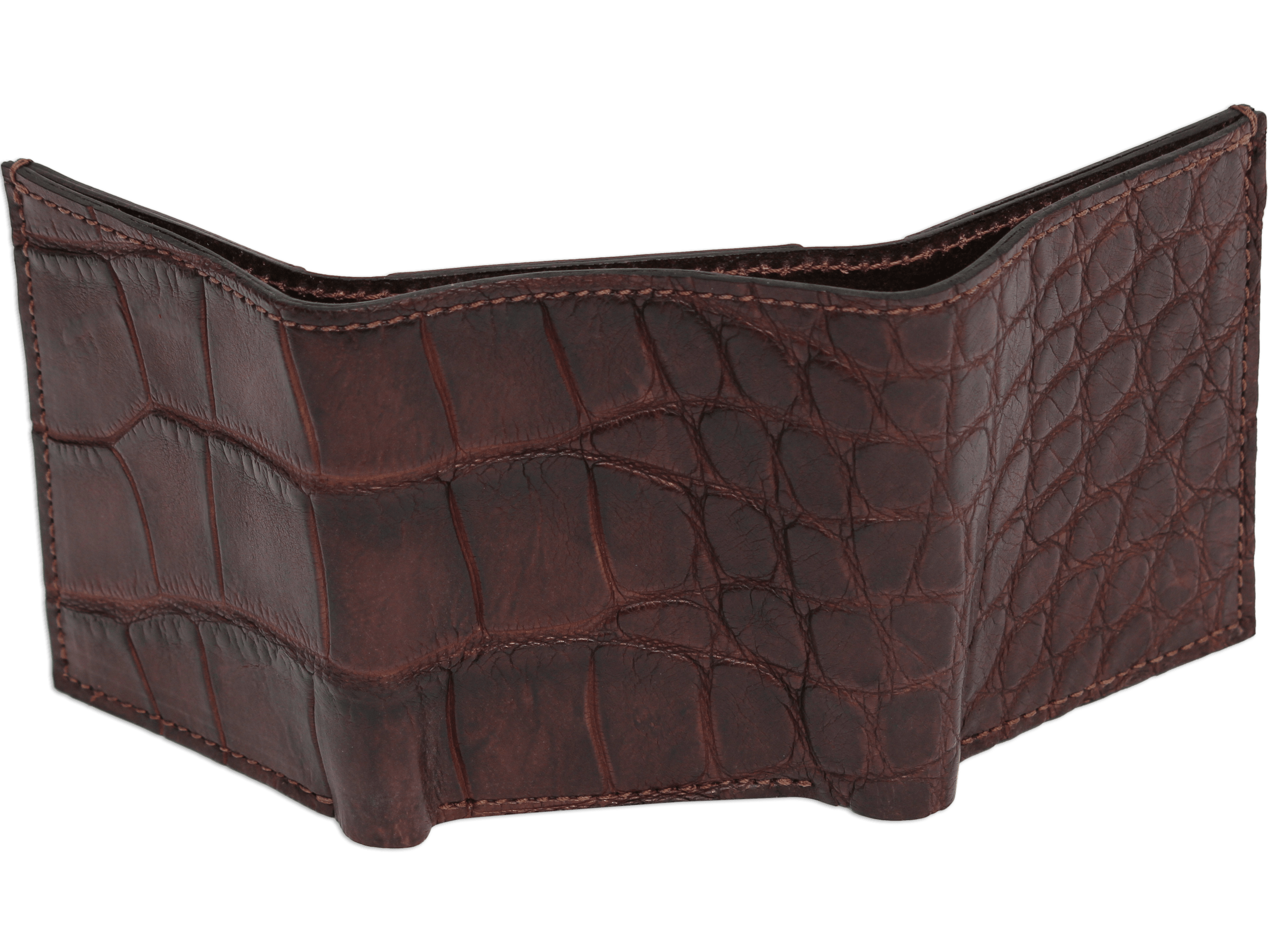 Brown Alligator Luxury Designer Exotic Trifold Wallet With ID Window