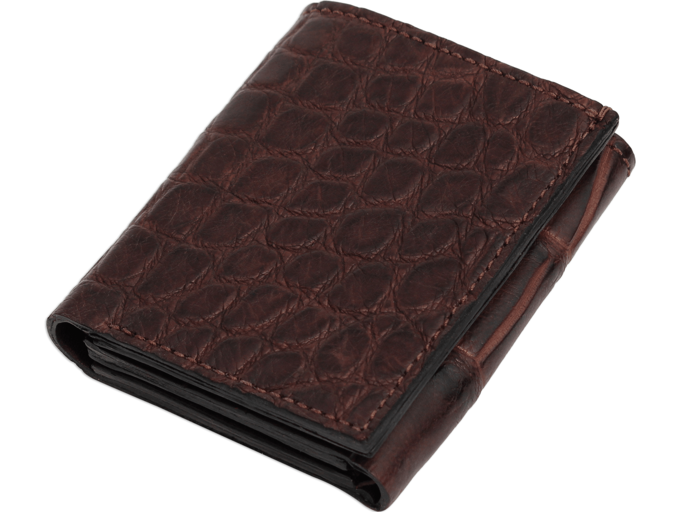 Brown Alligator Luxury Designer Exotic Trifold Wallet With ID Window
