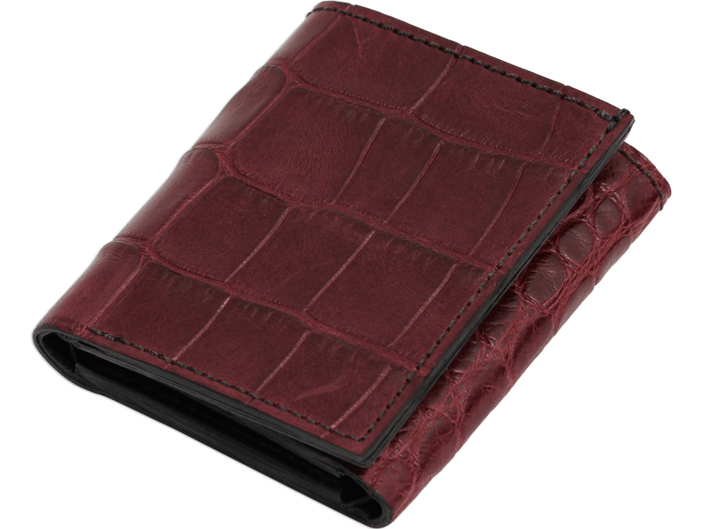 Burgundy Alligator Luxury Designer Exotic Trifold Wallet With ID Windo