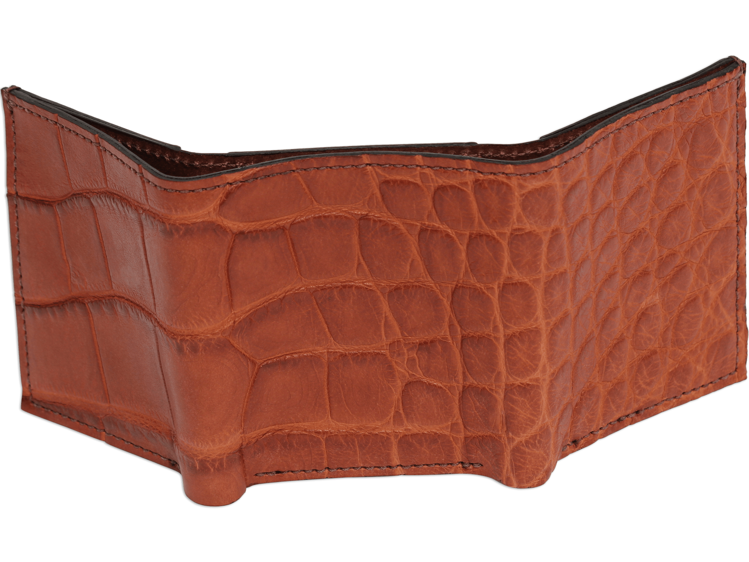 Cognac Alligator Luxury Designer Exotic Trifold Wallet With ID Window