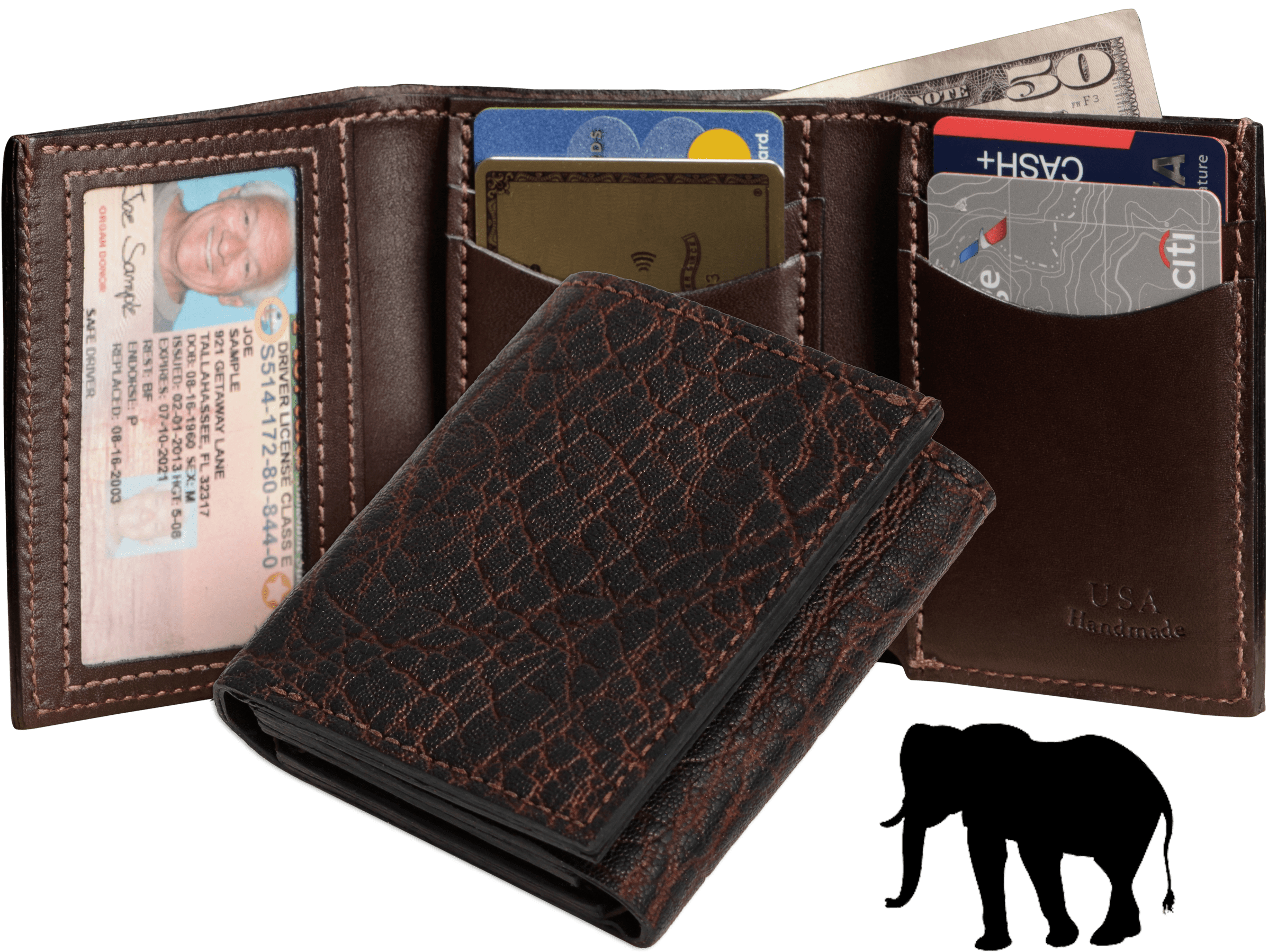 Dragon Fire Elephant Luxury Designer Exotic Trifold Wallet With ID Win