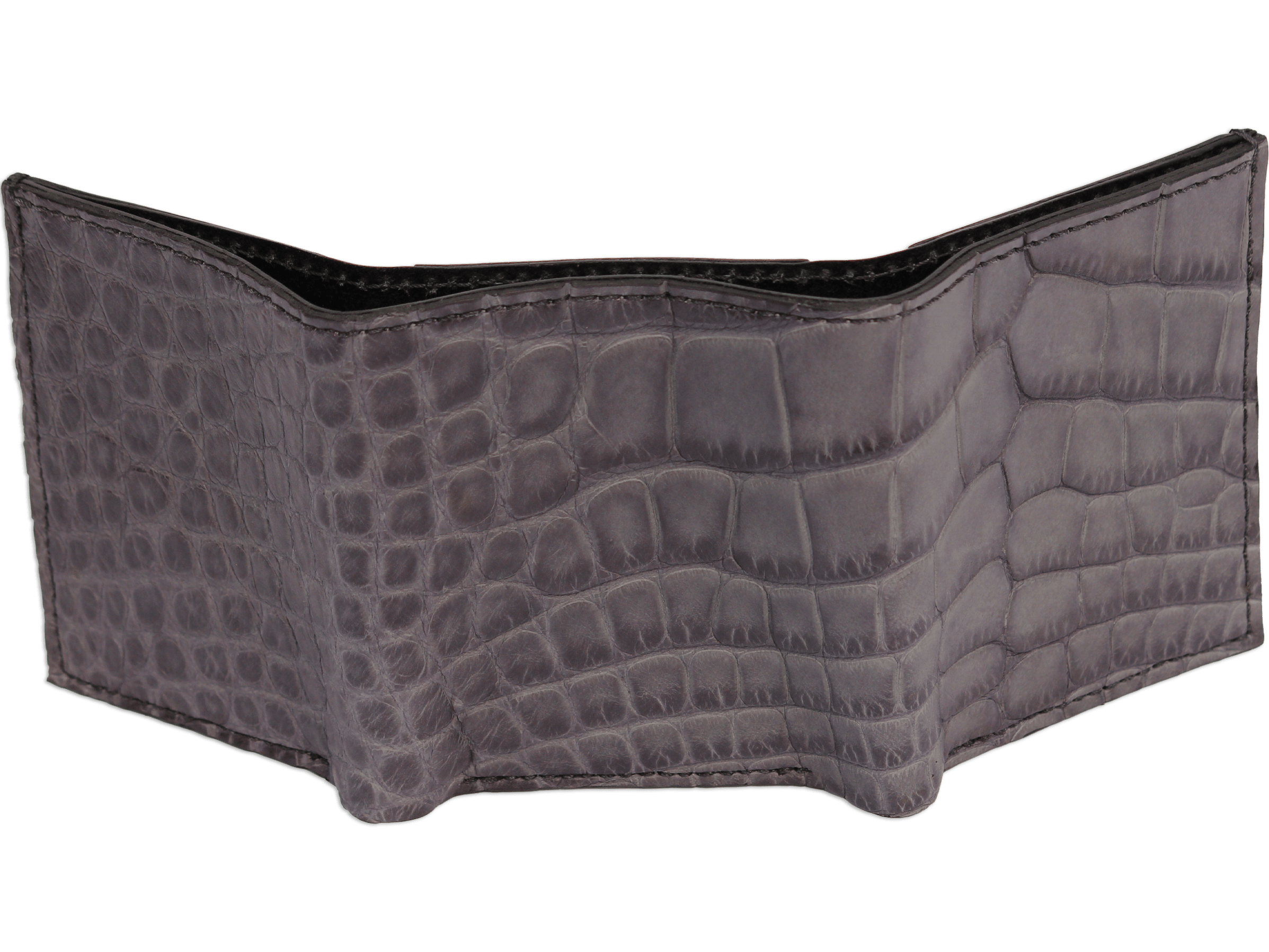 Gray Alligator Luxury Designer Exotic Trifold Wallet With ID Window