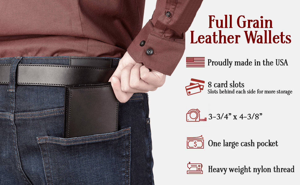 Premium Black 8-Card Leather Bifold Wallet - Handcrafted in USA