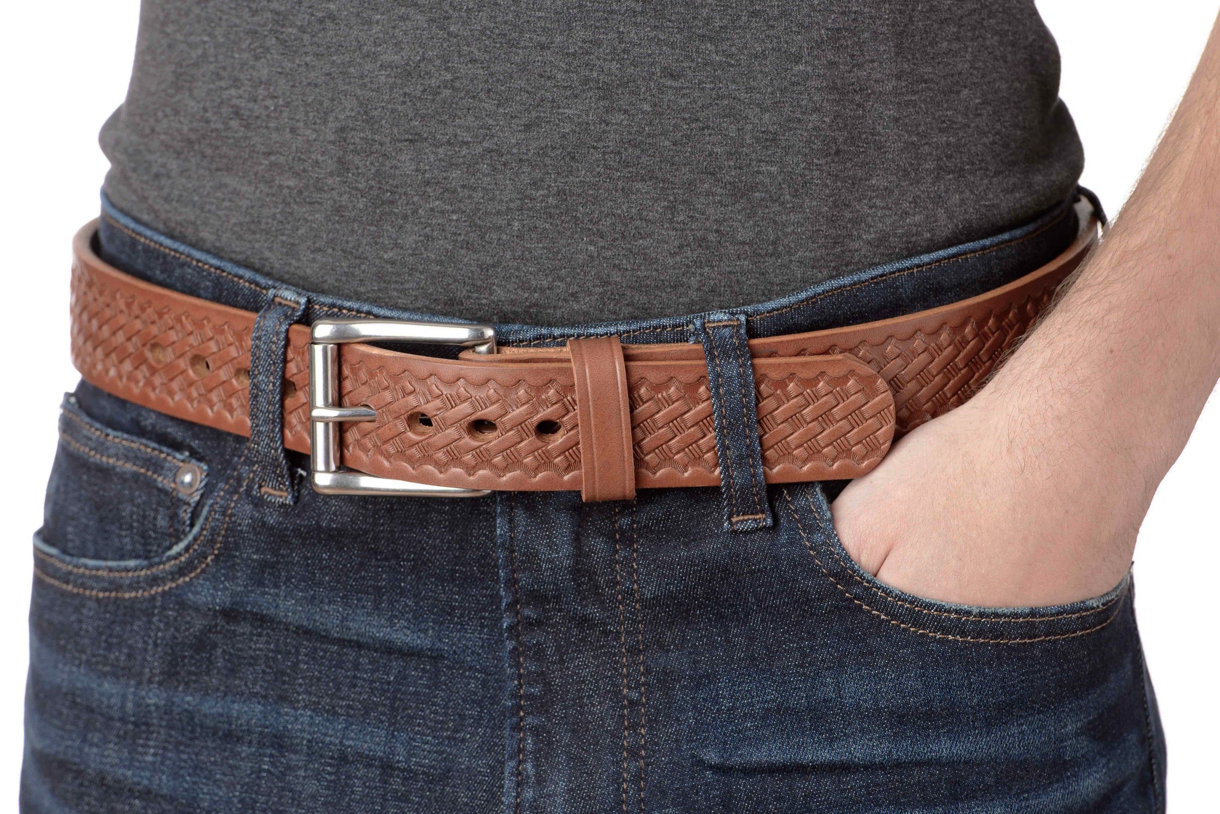 The Eastwood: Men's Caramel Tan Basket Weave Leather Belt Max Thick 1 ...