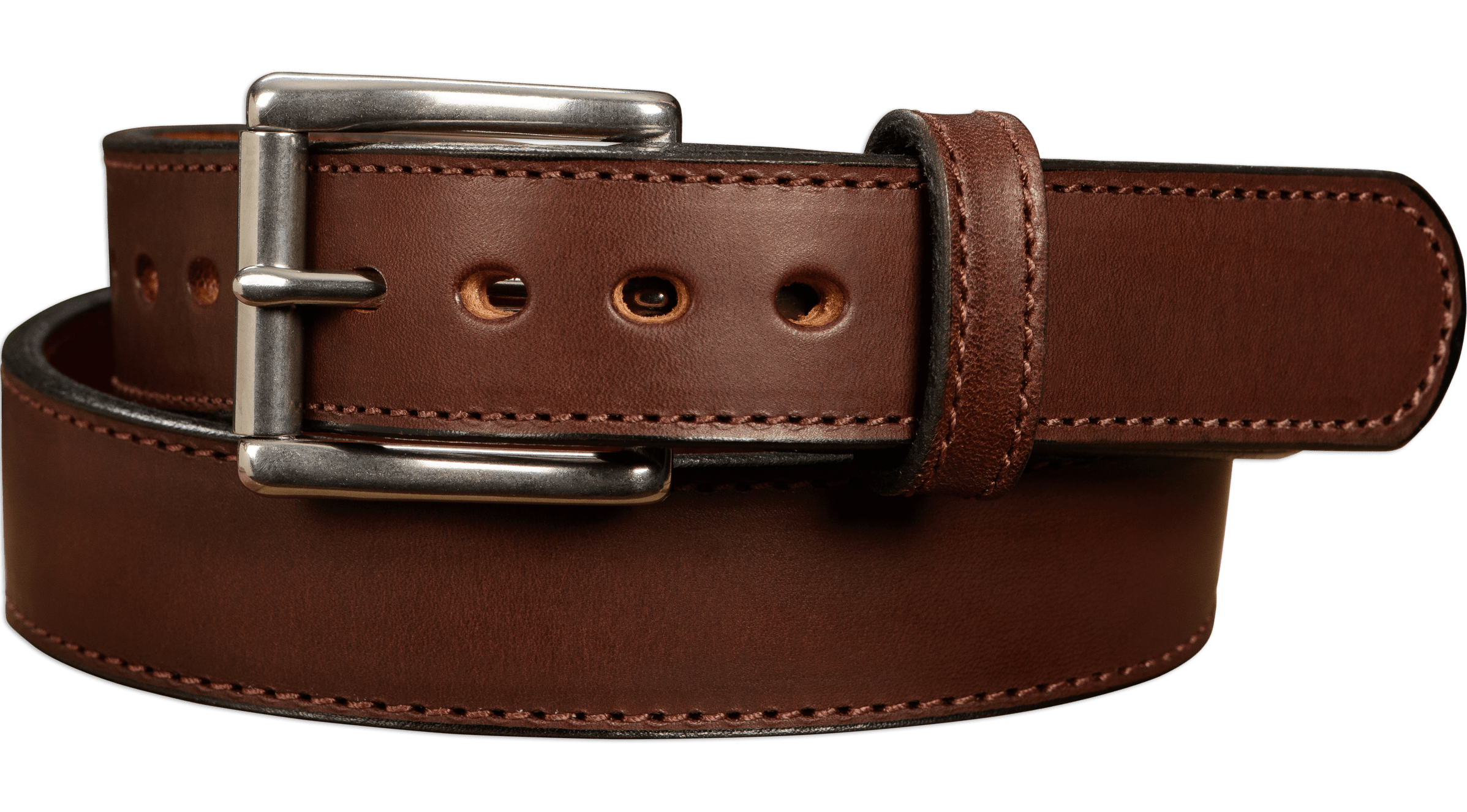 Men's Brown Stitched Leather Belt With Steel Core - The Norris ...