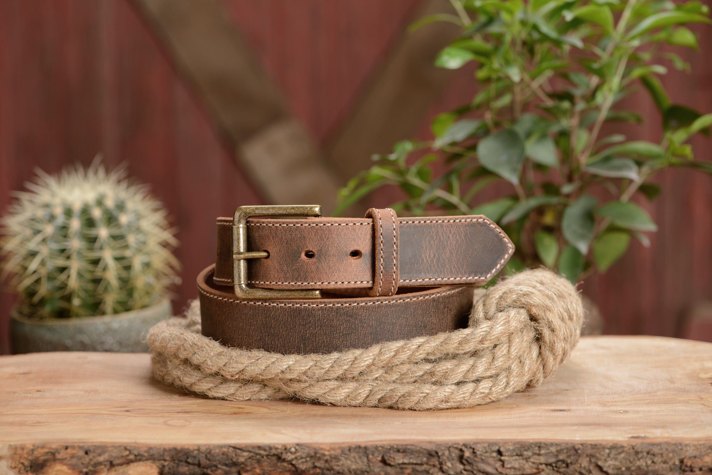 The Crazy Horse: Men's Rustic Brown Stitched Leather Belt 1.50" (Wheat ...