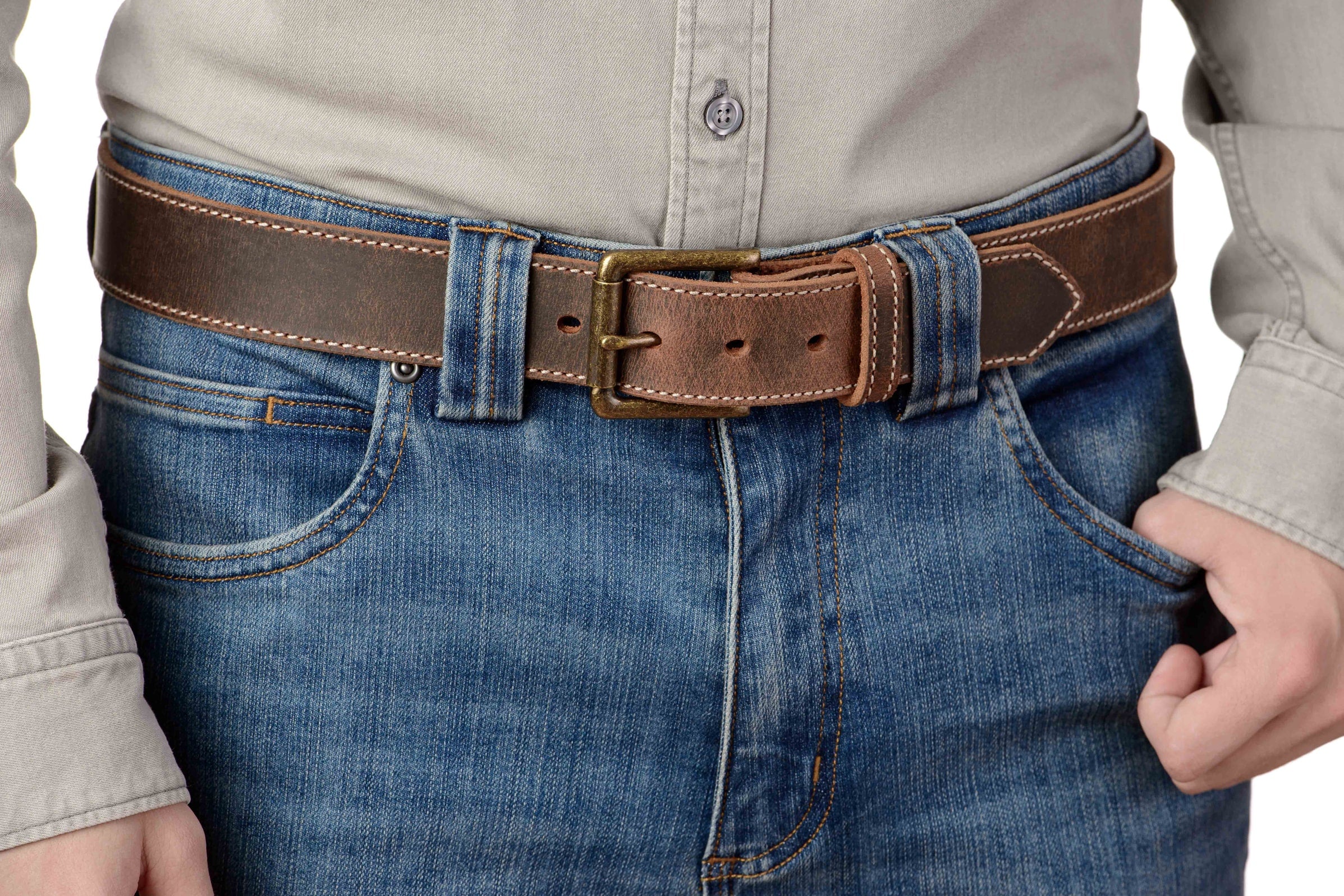 The Crazy Horse: Men's Rustic Brown Stitched Leather Belt 1.50 ...