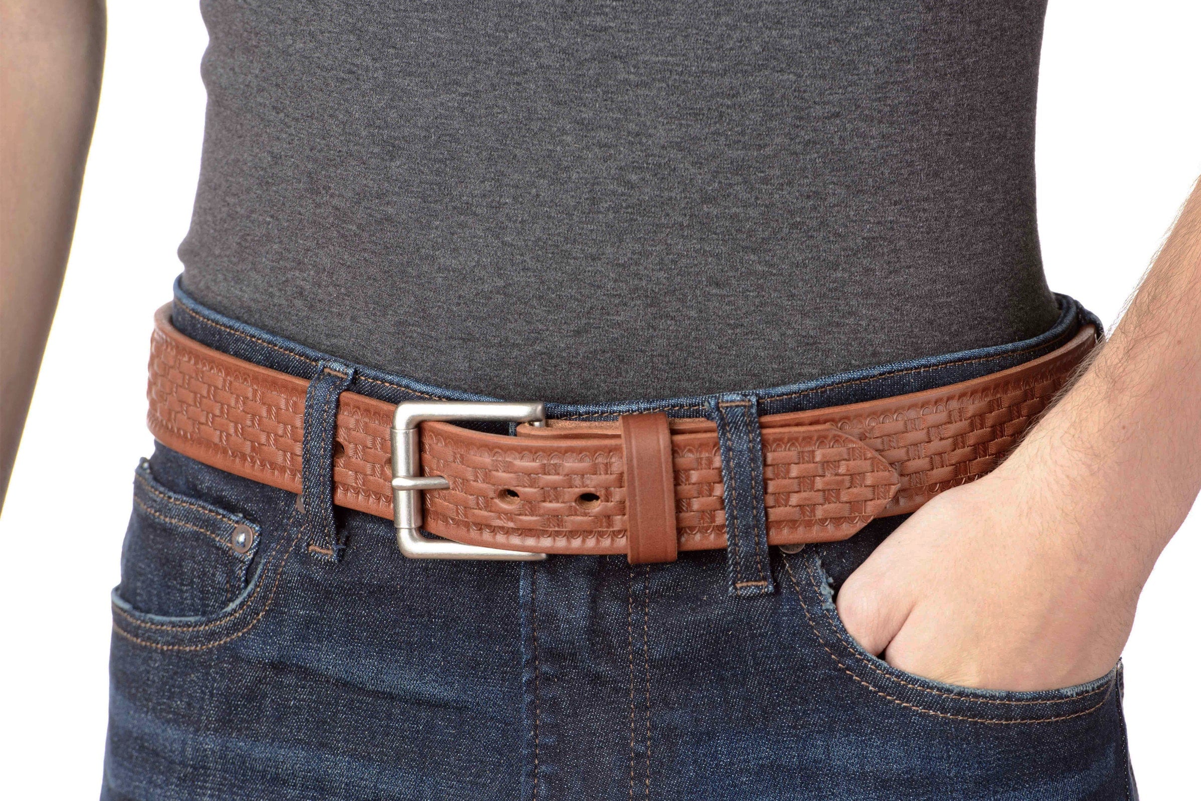 The Maverick: Men's Caramel Tan Basket Weave Leather Belt 1.50 ...