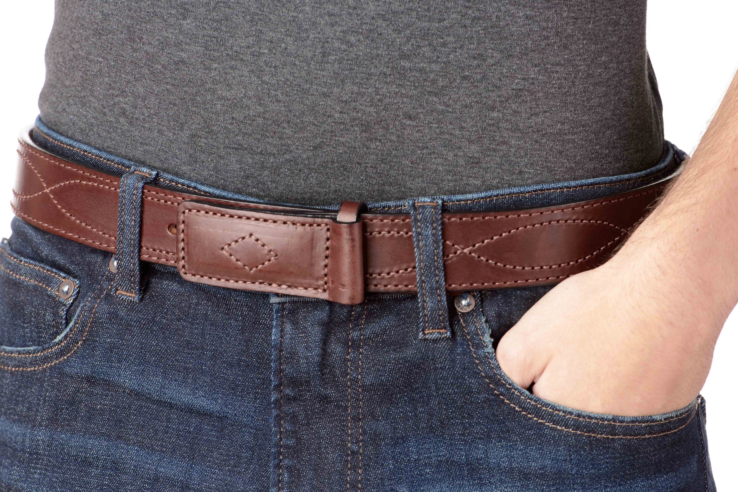 Men's Brown Stitched Buckle-less Ball Hook - The Pit Boss 1.50"
