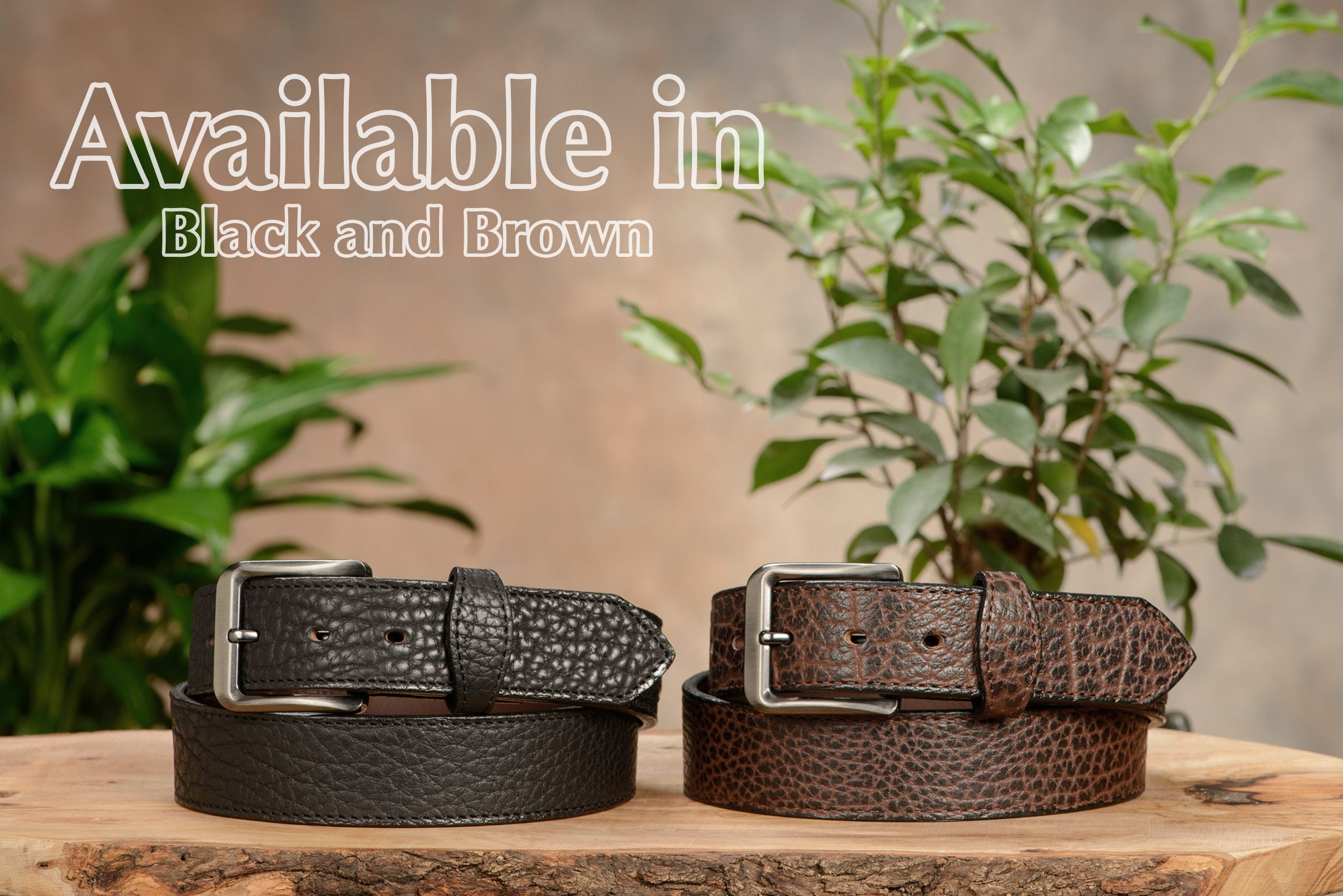 Black Shrunken Bison Belt with Scalloped Tabs - Unique & Rugged