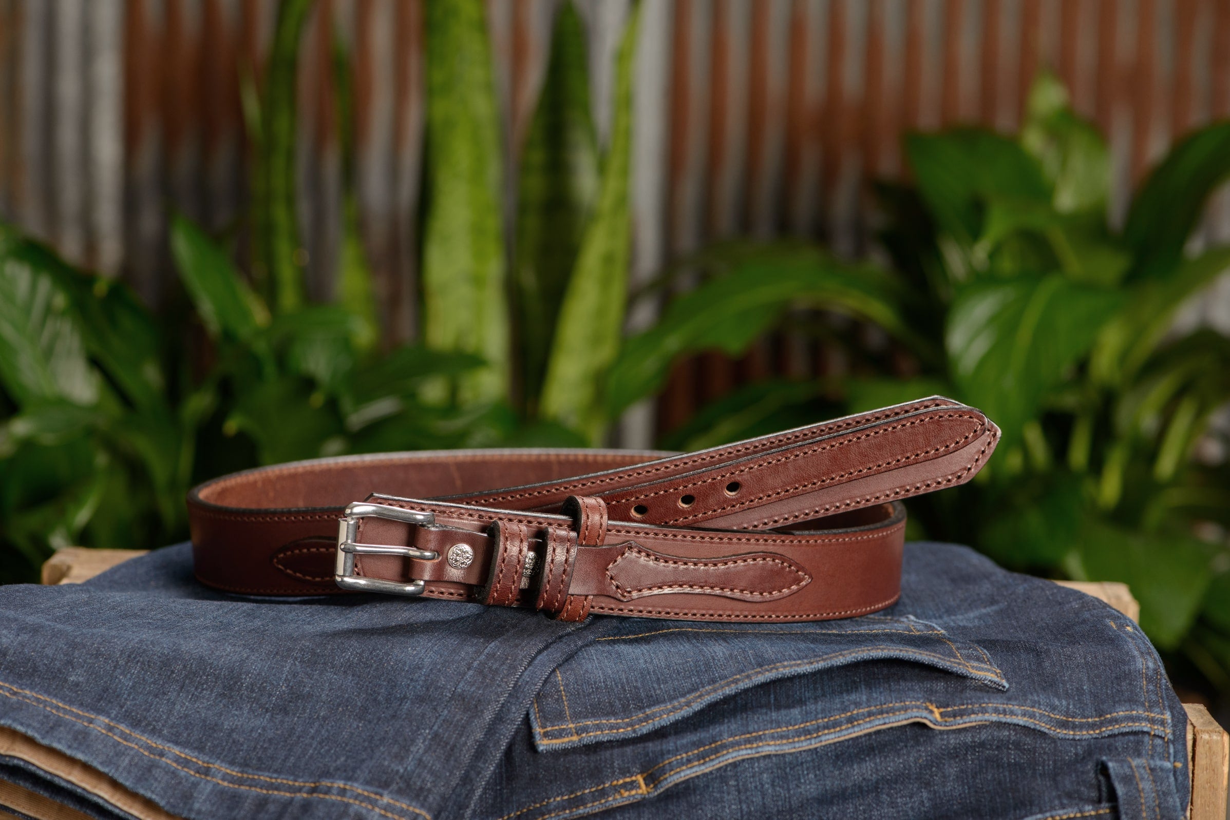 Men's Brown Stitched Ranger Leather Belt - The Winchester 1.50 ...