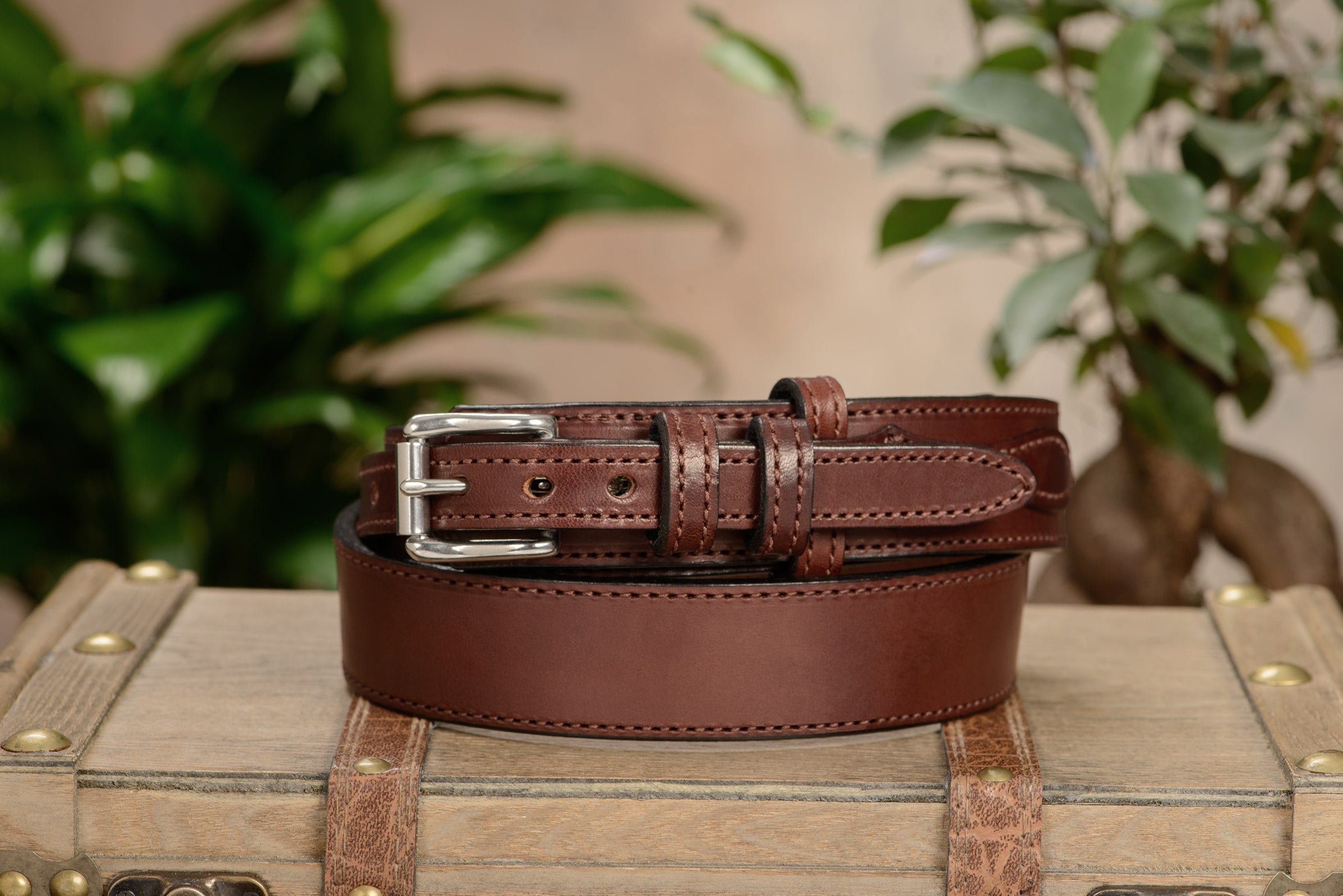 Men's Brown Stitched Ranger Leather Belt - The Winchester 1.50 ...
