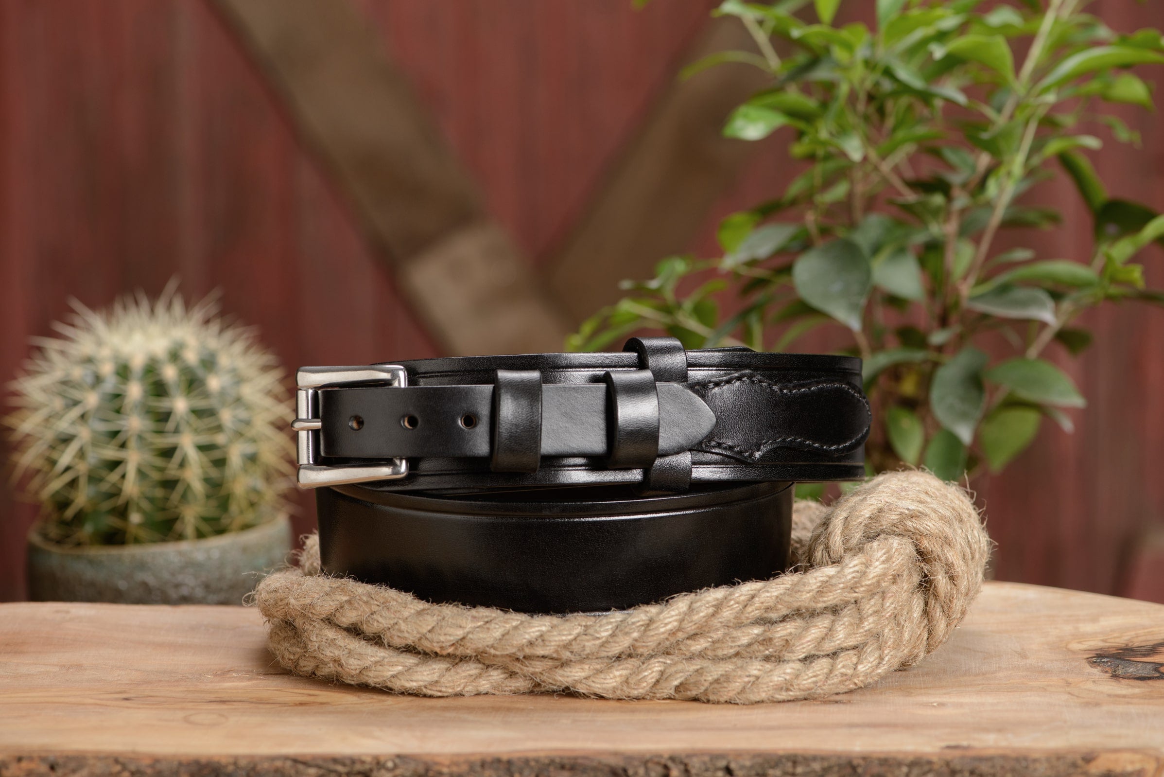 Mens Black Leather Ranger Belt with Creased Accent 1.75 ...