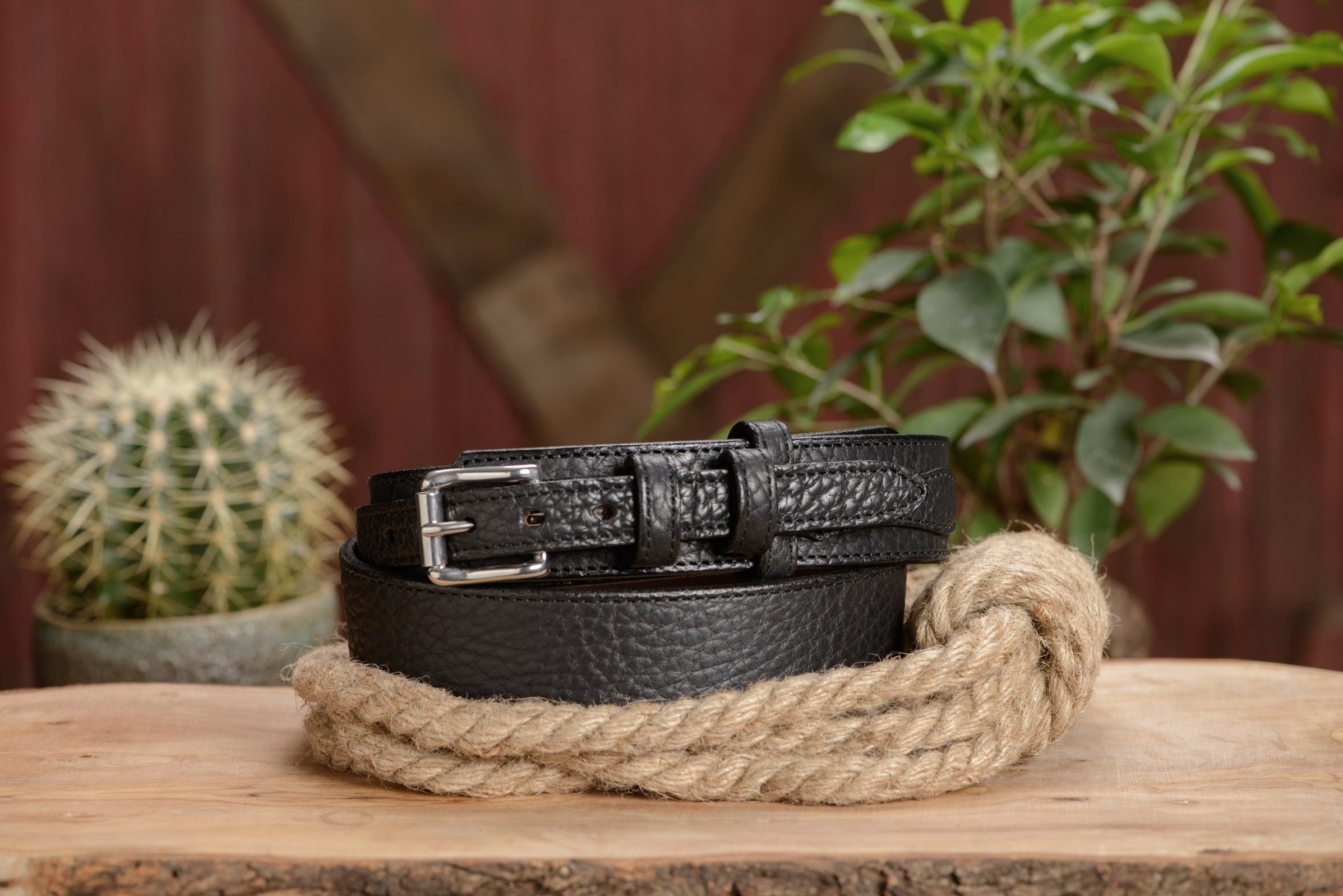 Men's Black Stitched American Bison Leather Belt - The Forester 1.50 ...