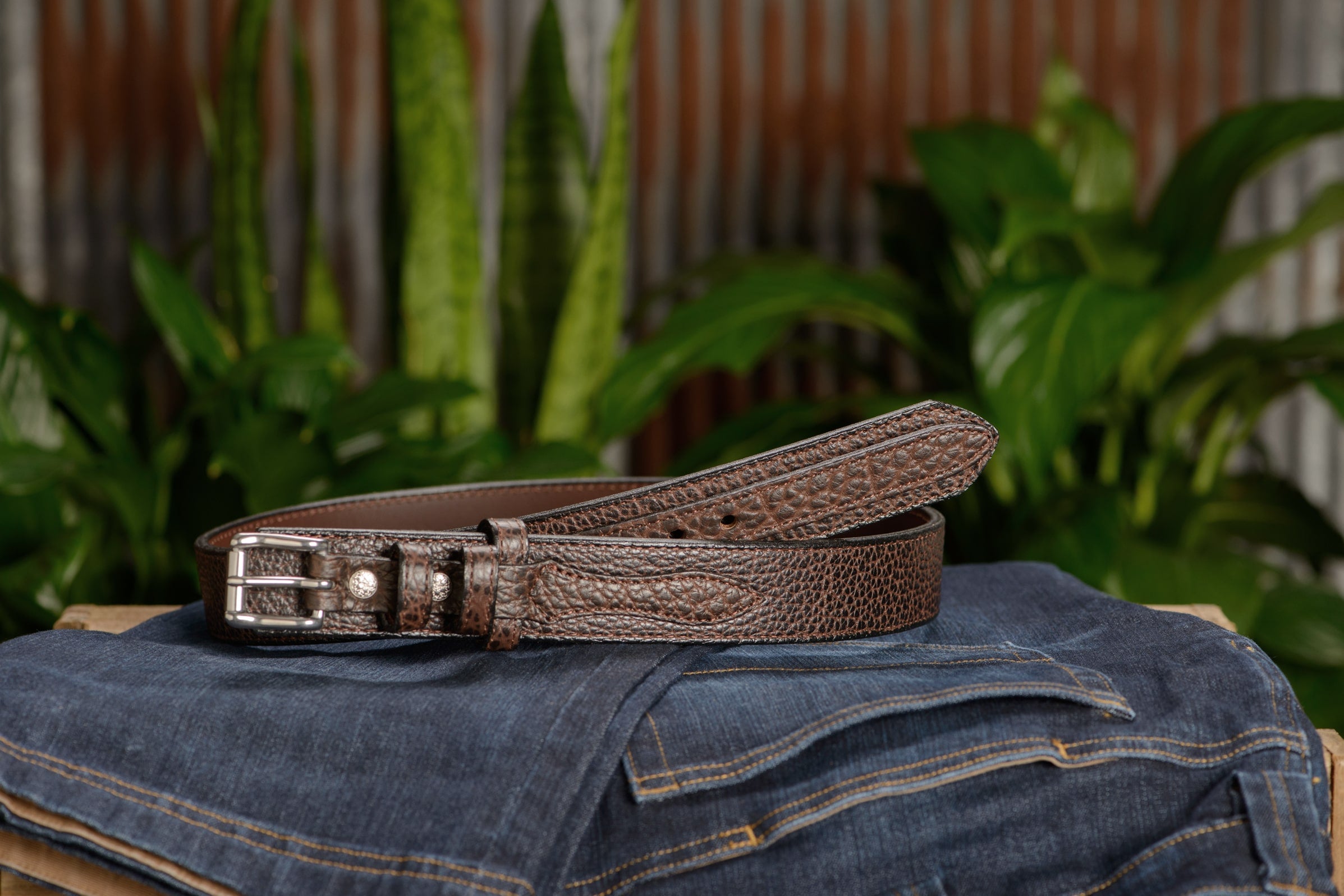 Men's Brown Stitched American Bison Ranger Leather Belt - The Forester ...