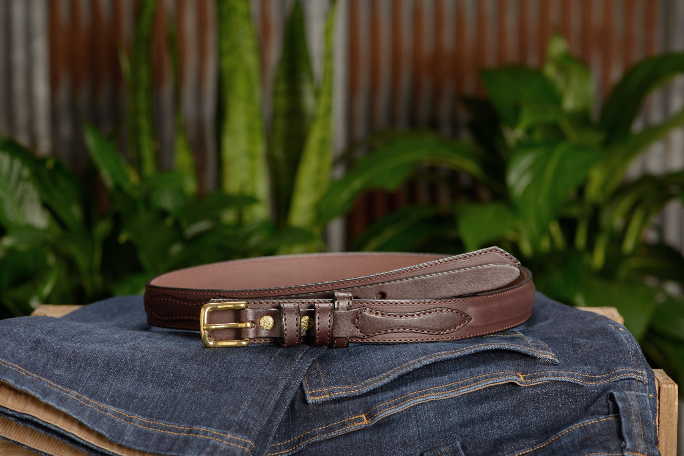 Men's Brown Stitched Ranger Leather Belt - The Walker 1.25 ...