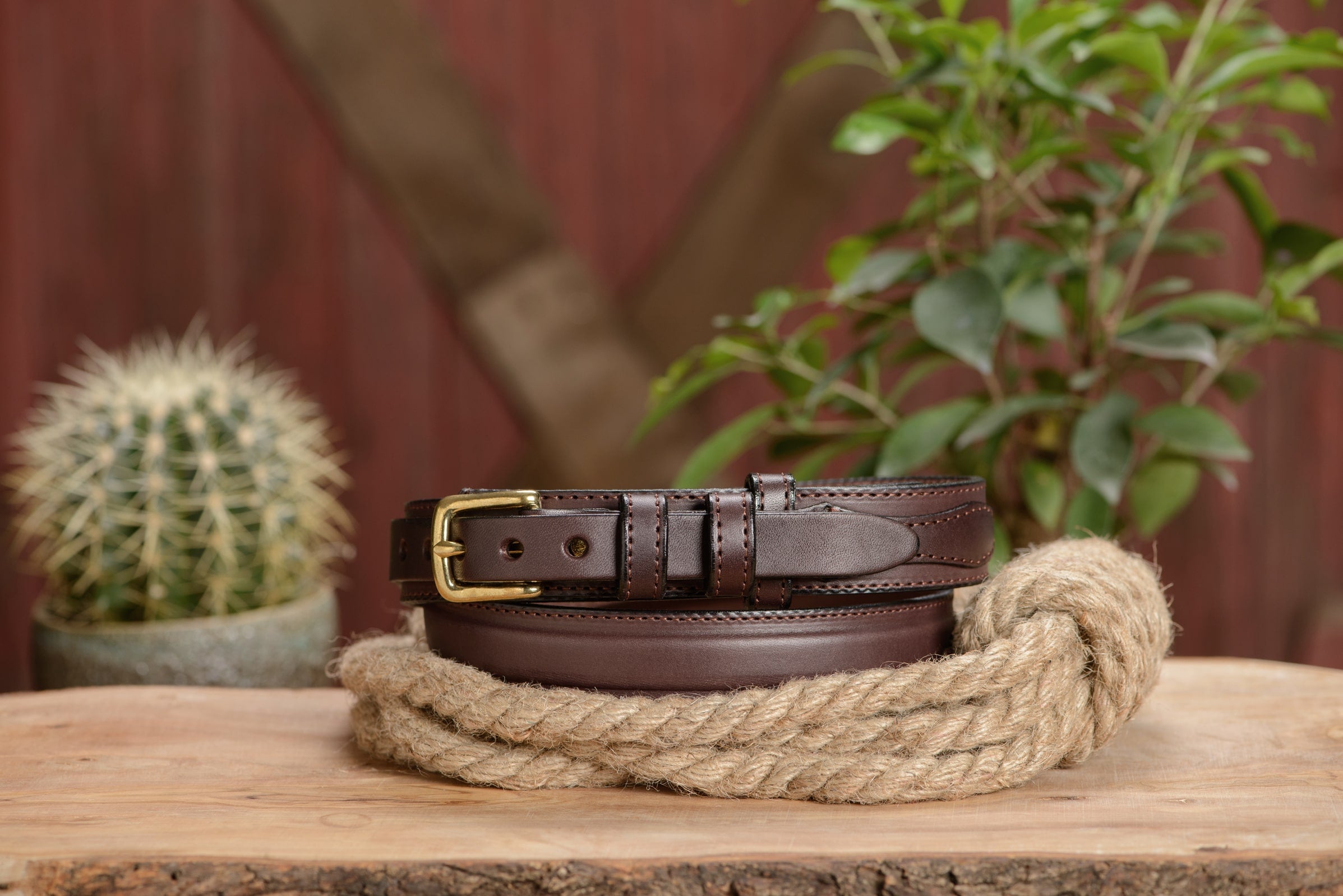 Men's Brown Stitched Ranger Leather Belt - The Walker 1.25 ...