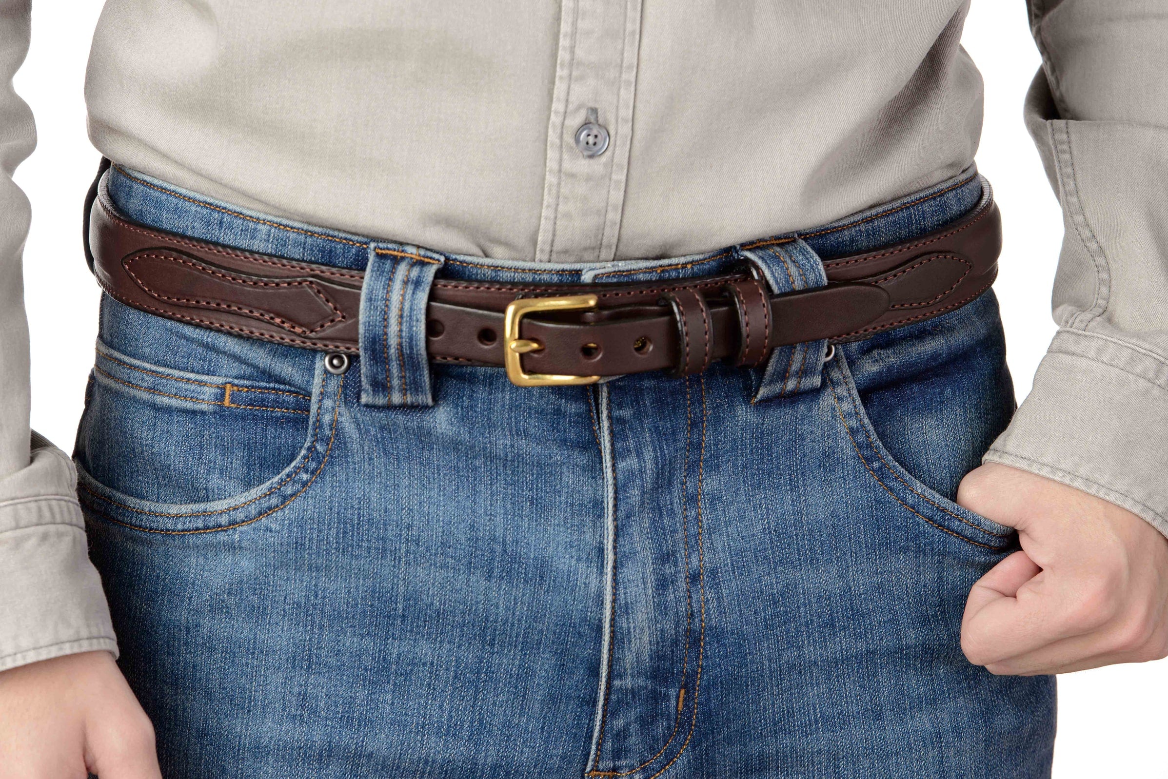 Men's Brown Stitched Ranger Leather Belt - The Walker 1.25 ...