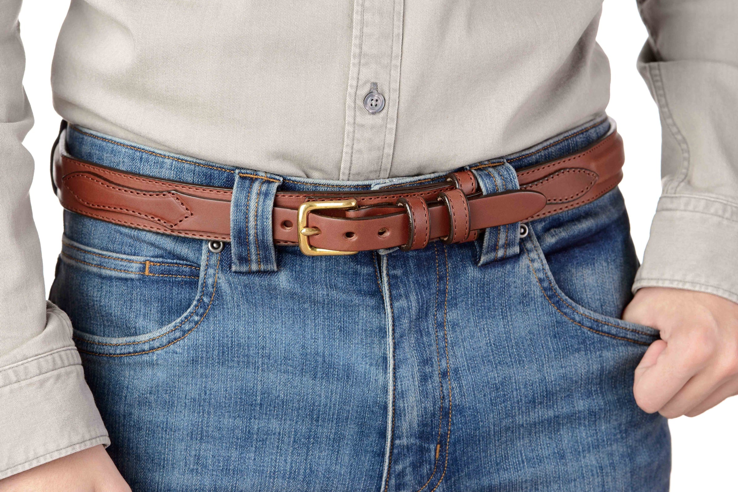 The Walker: Medium Brown Stitched Ranger 1.25"– AmishMadeBelts.com