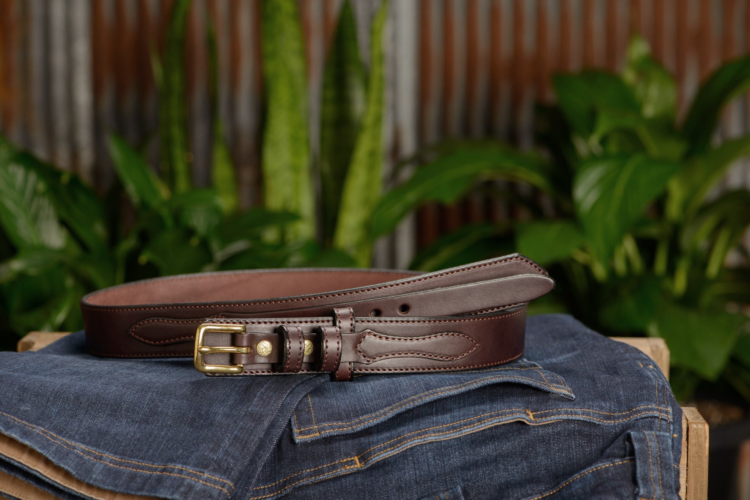 Men's Brown Stiched Ranger Leather Belt - The Walker 1.50 ...