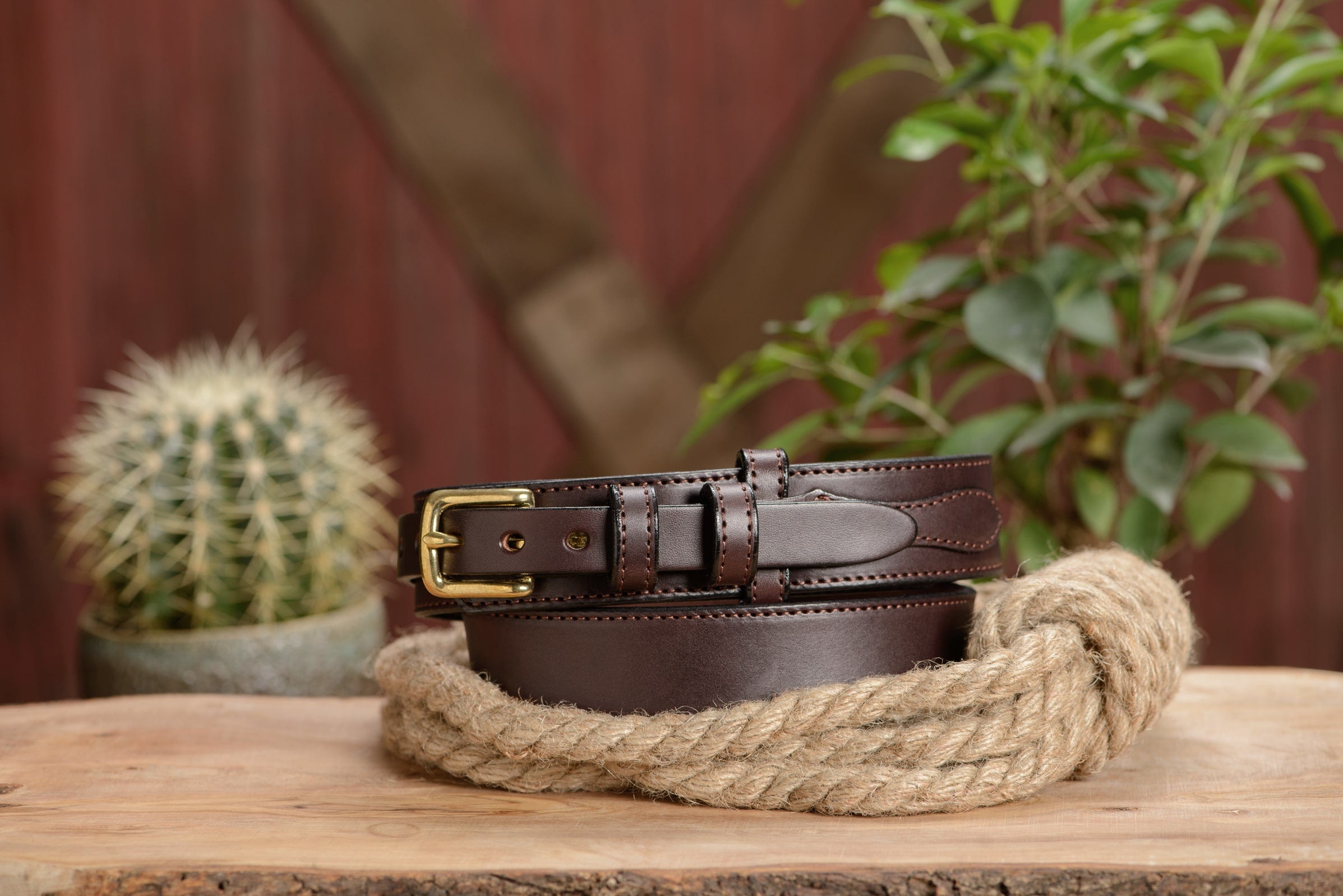 Men's Brown Stiched Ranger Leather Belt - The Walker 1.50 ...