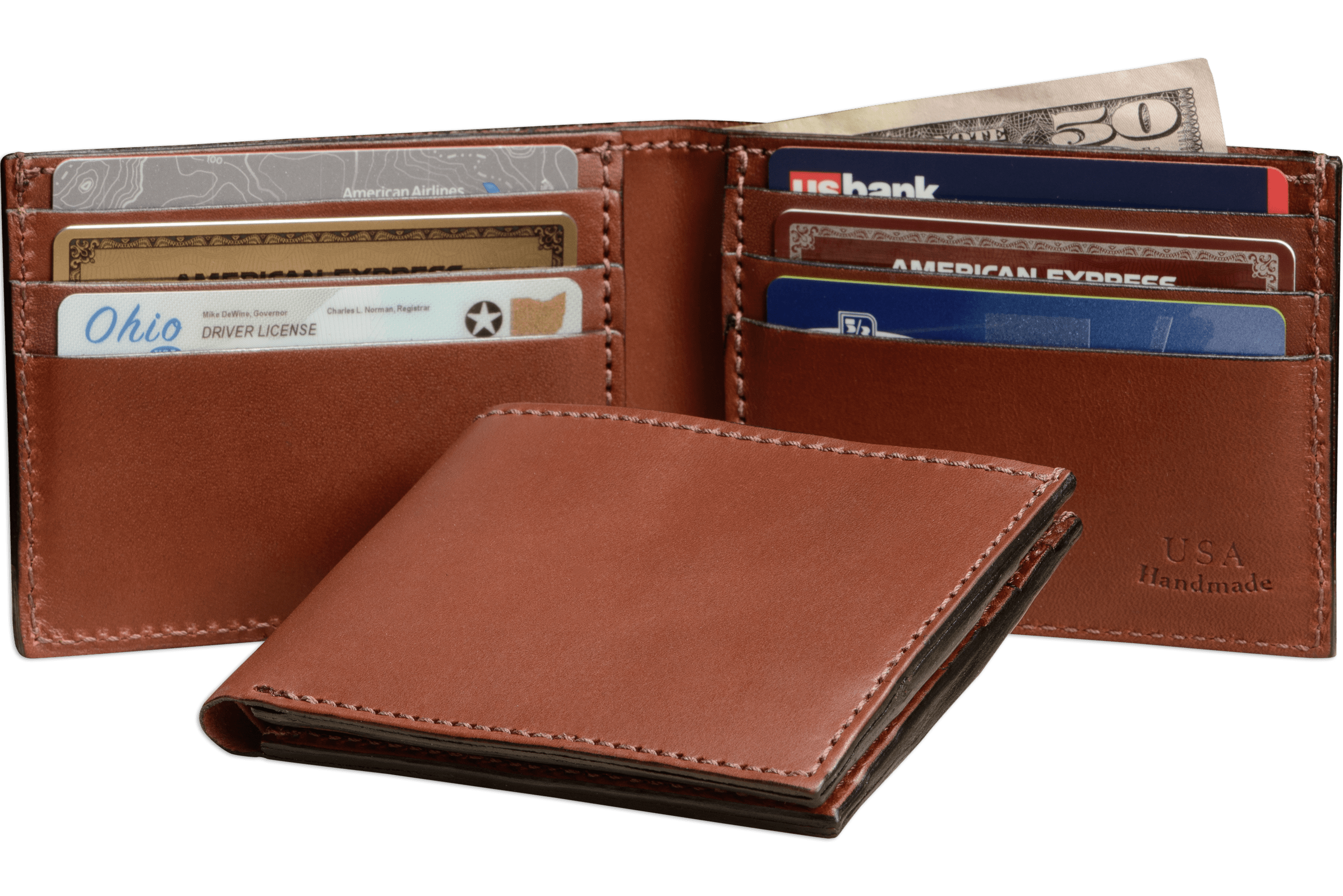 Medium Brown Premium Leather 6 Card Slot Bifold Wallet– AmishMadeBelts.com