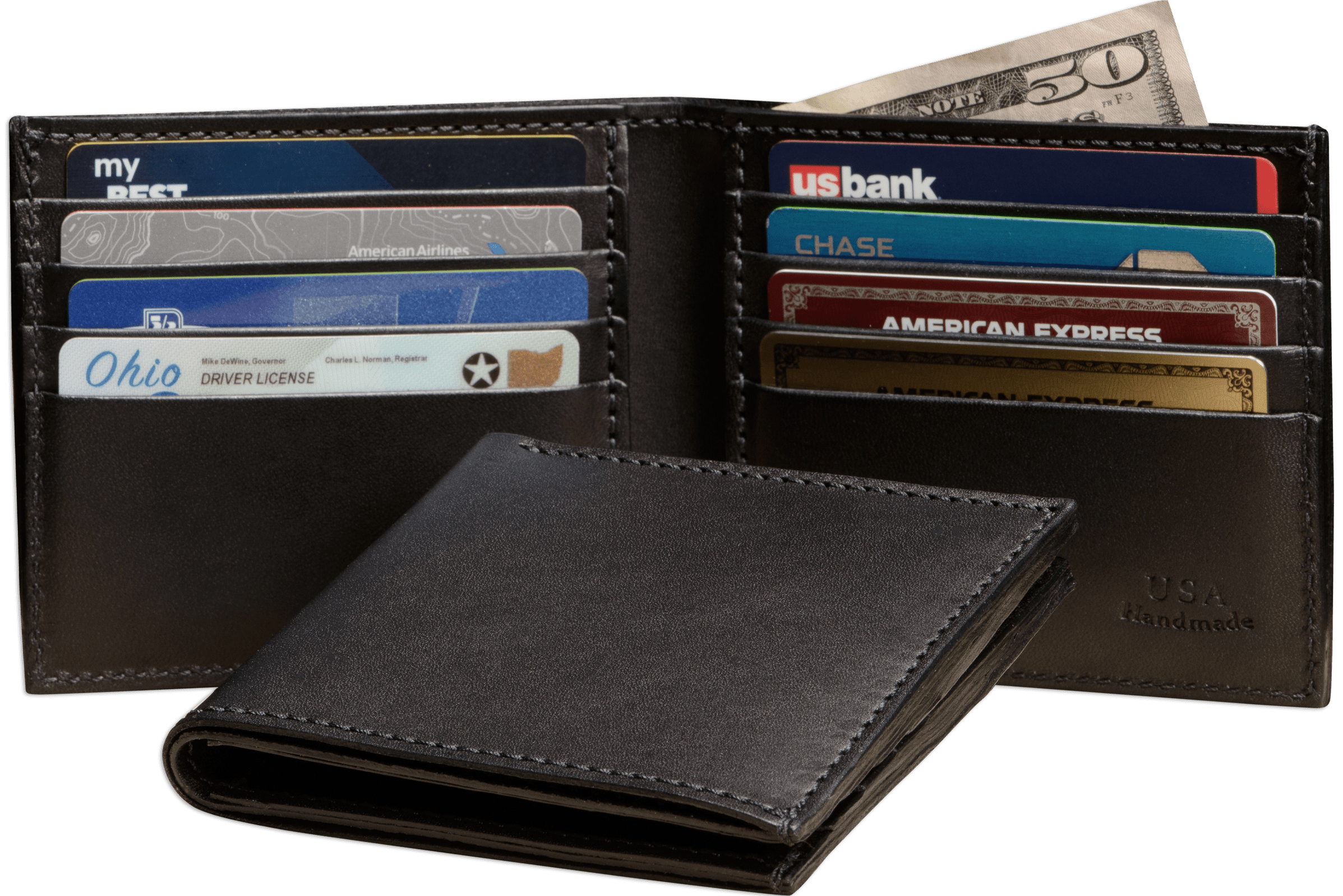 Premium Black 8-Card Leather Bifold Wallet - Handcrafted in USA ...