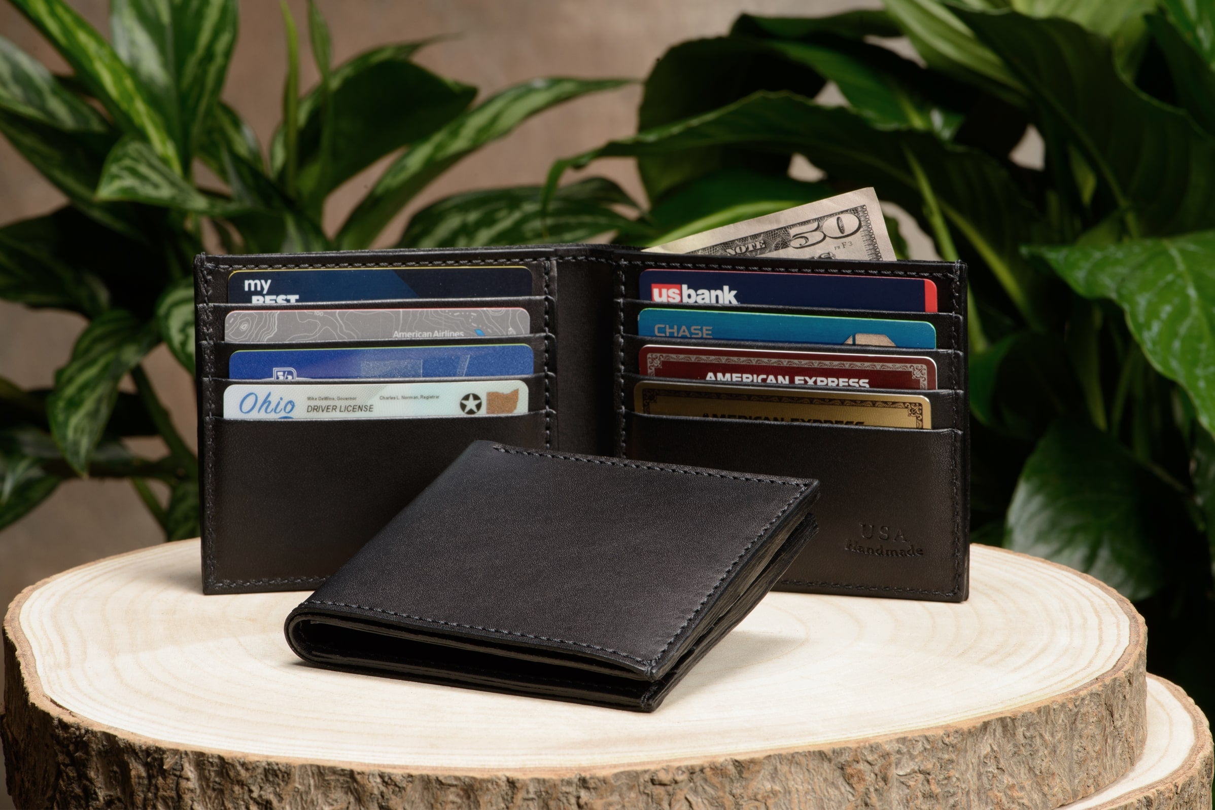 Premium Black 8-Card Leather Bifold Wallet - Handcrafted in USA ...